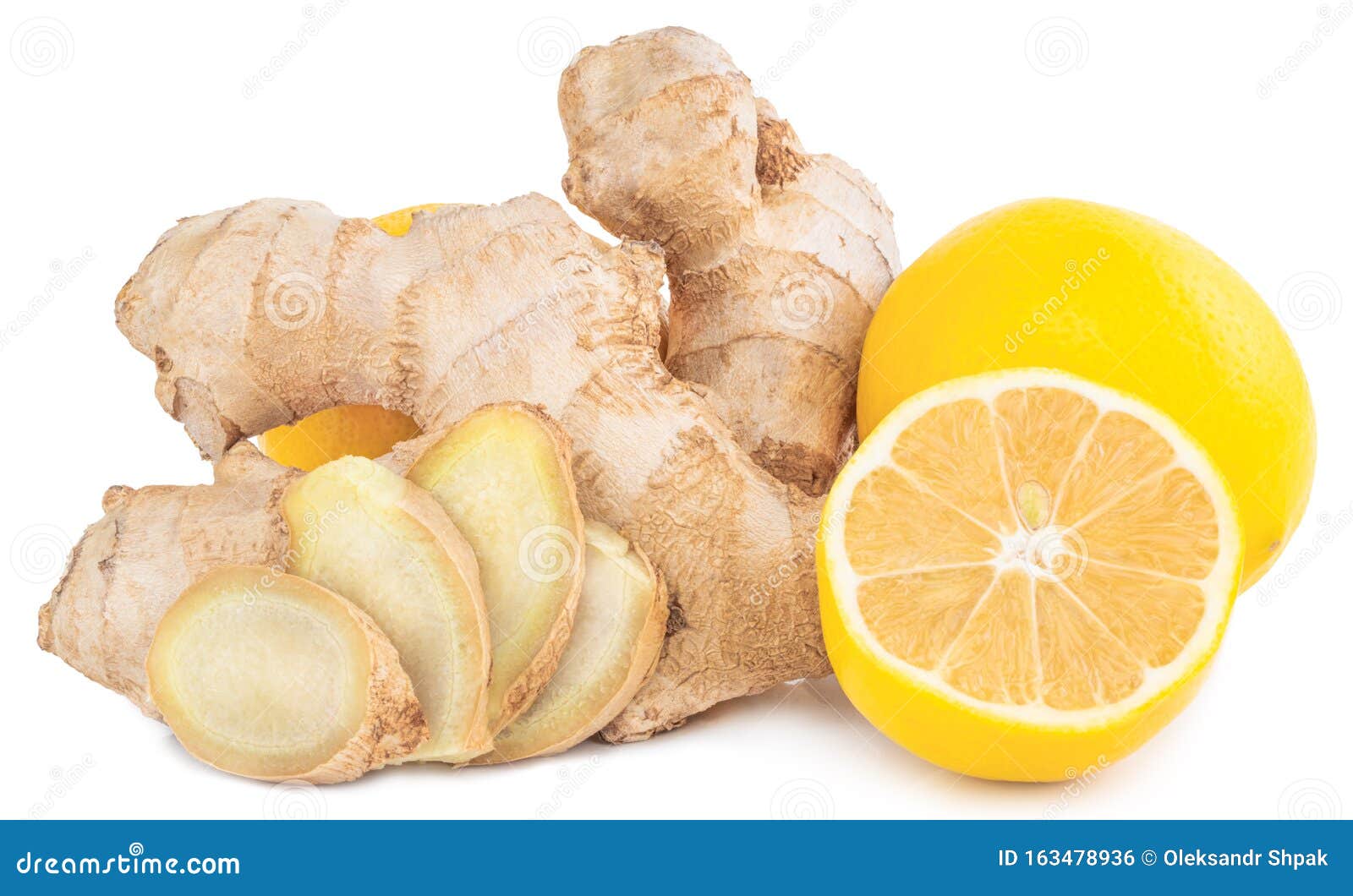 Ginger with Lemon Isolated on White Background Clipping Path Stock ...