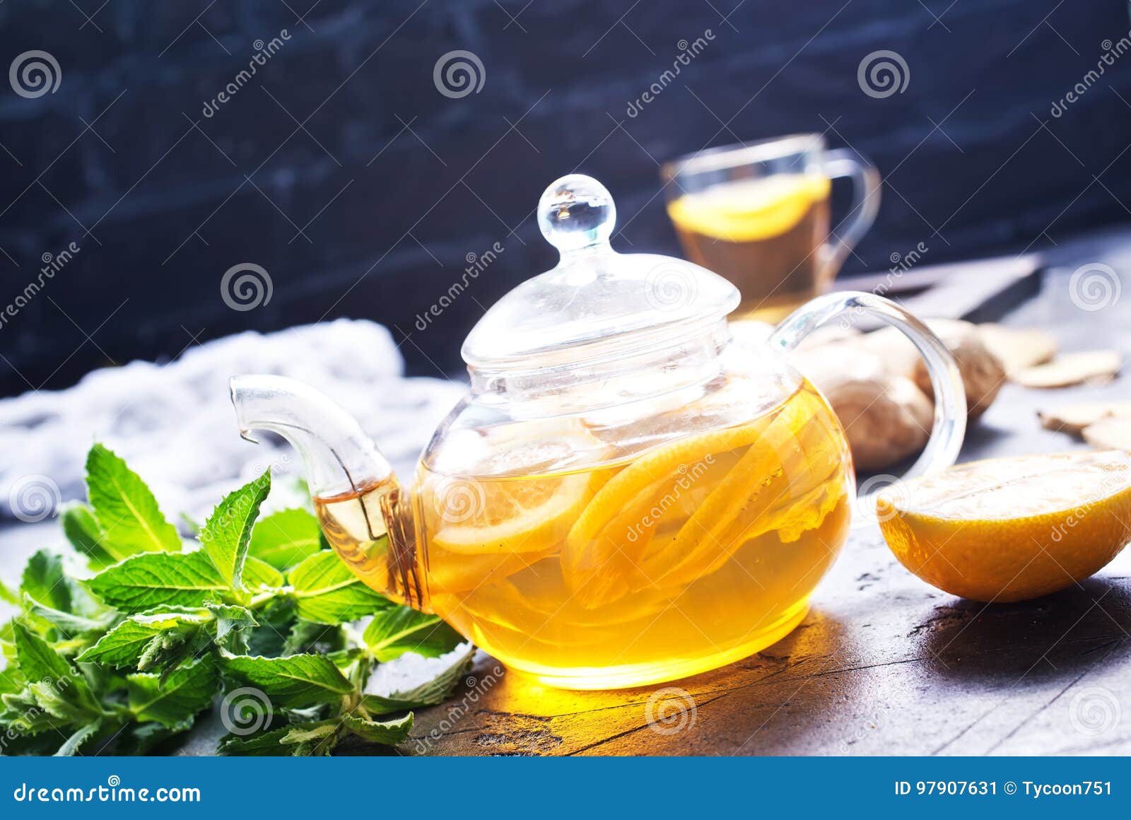 Ginger, mint and tea stock image. Image of lemon, relaxation - 97907631