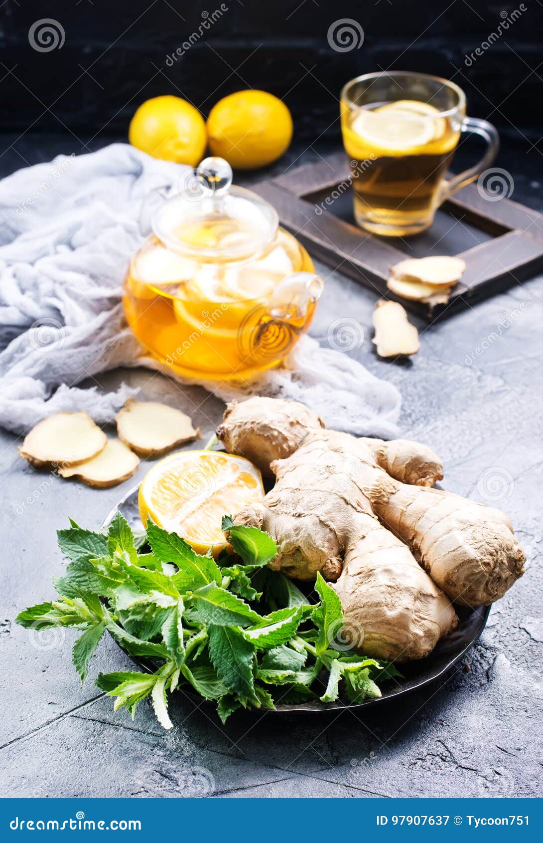 Ginger, mint and tea stock image. Image of medicine, root - 97907637