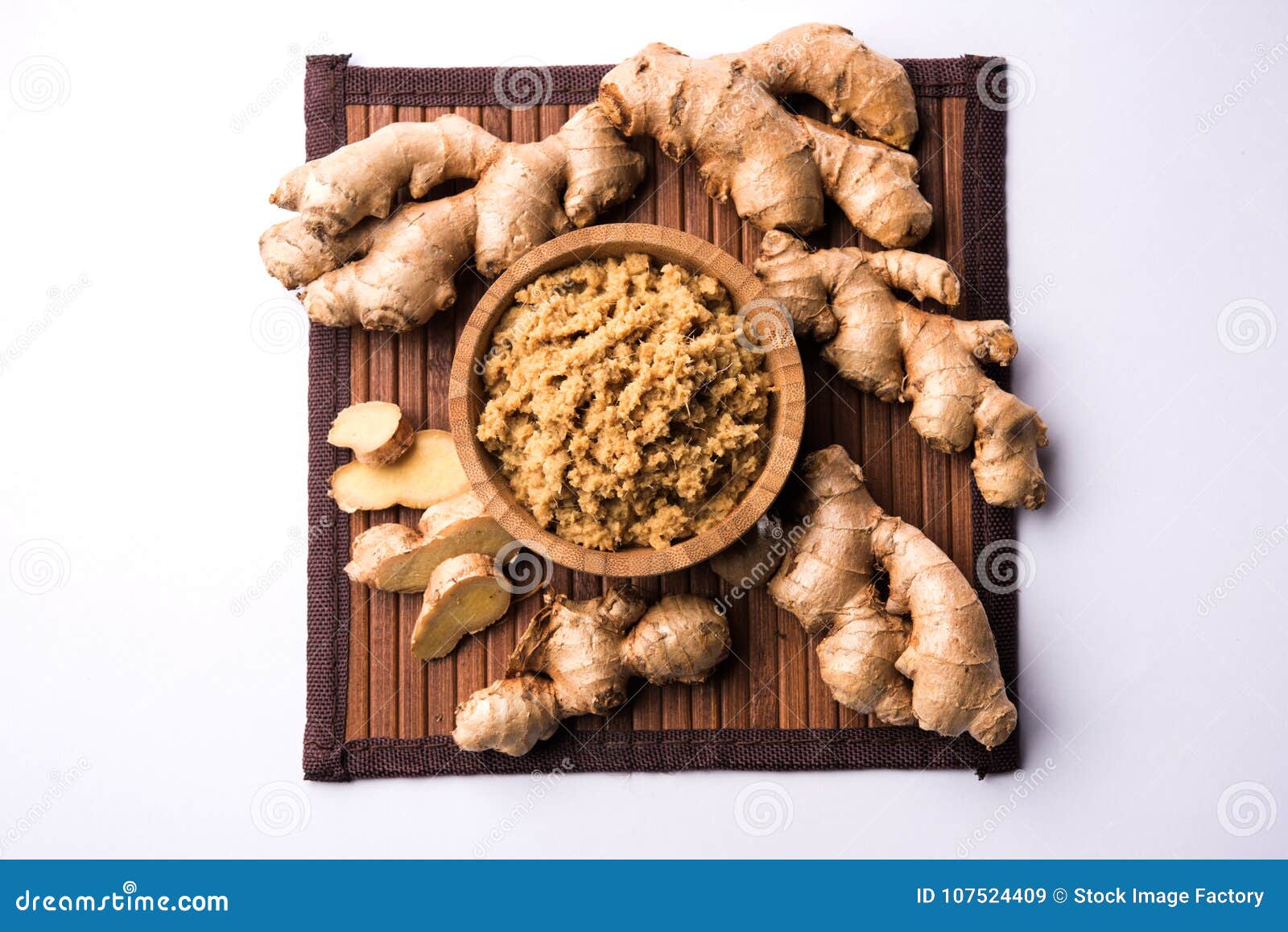 Ginger Paste or Puree with Whole Ginger Pieces Over Vwhite Background ...