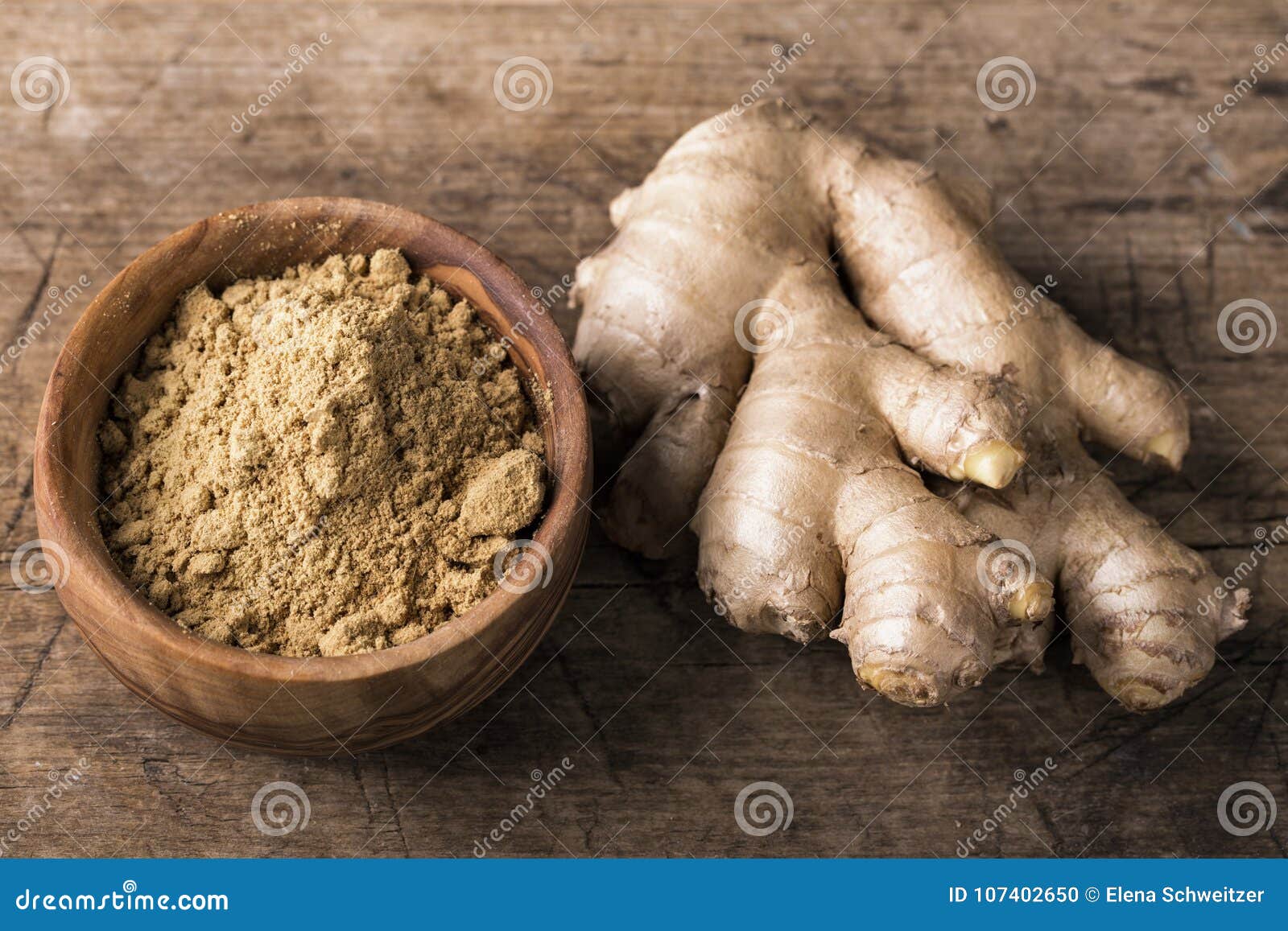 Ginger powder and roots stock photo. Image of powder - 107402650