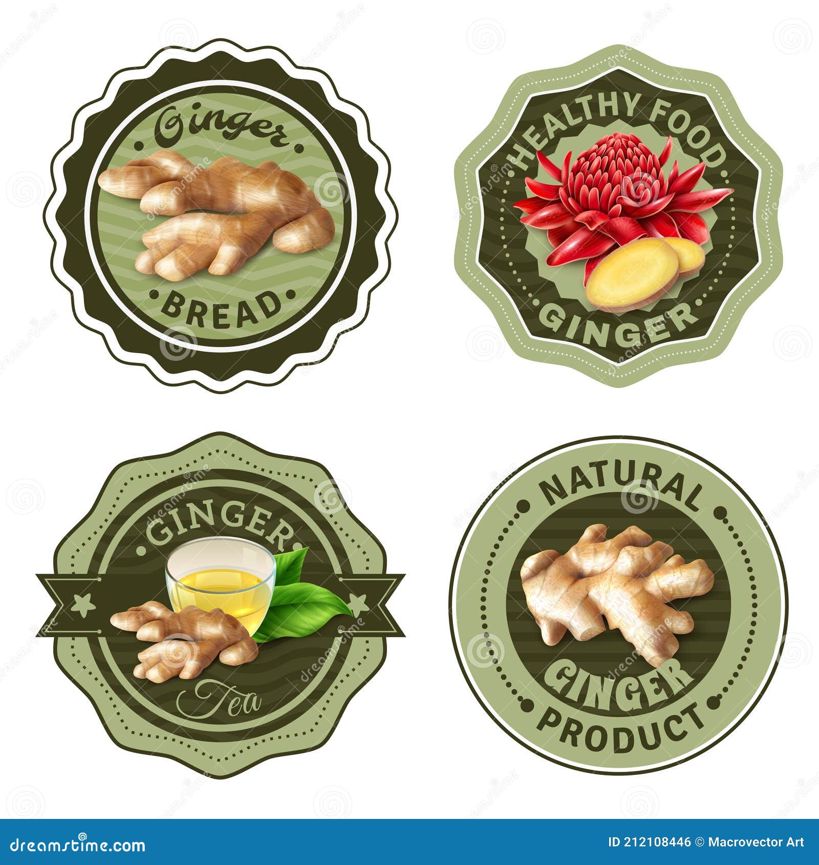 Ginger Products Labels Set stock vector. Illustration of nutrition ...