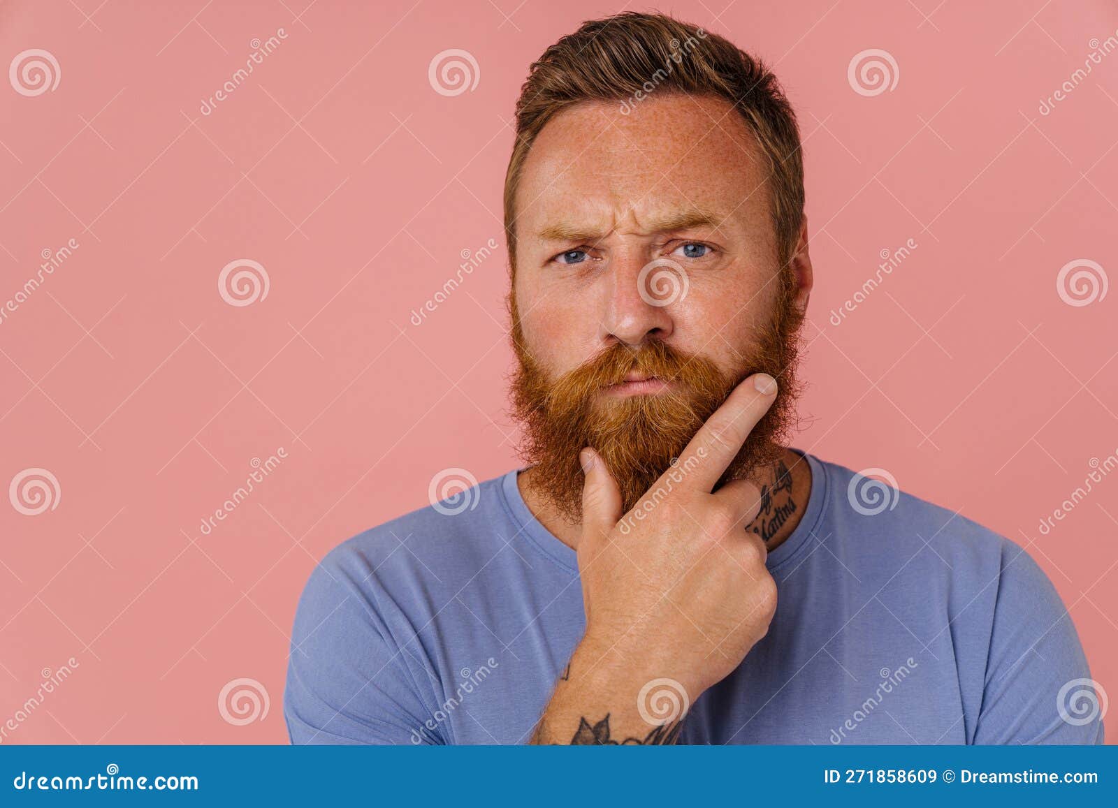 Ginger Puzzled Man With Beard Frowning While Making Pray Gesture ...