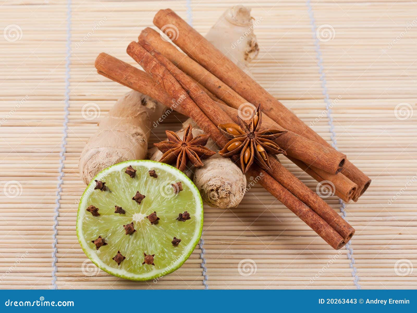 Ginger Root, Anise, Cinnamon, Lime and Cloves Stock Image - Image of ...