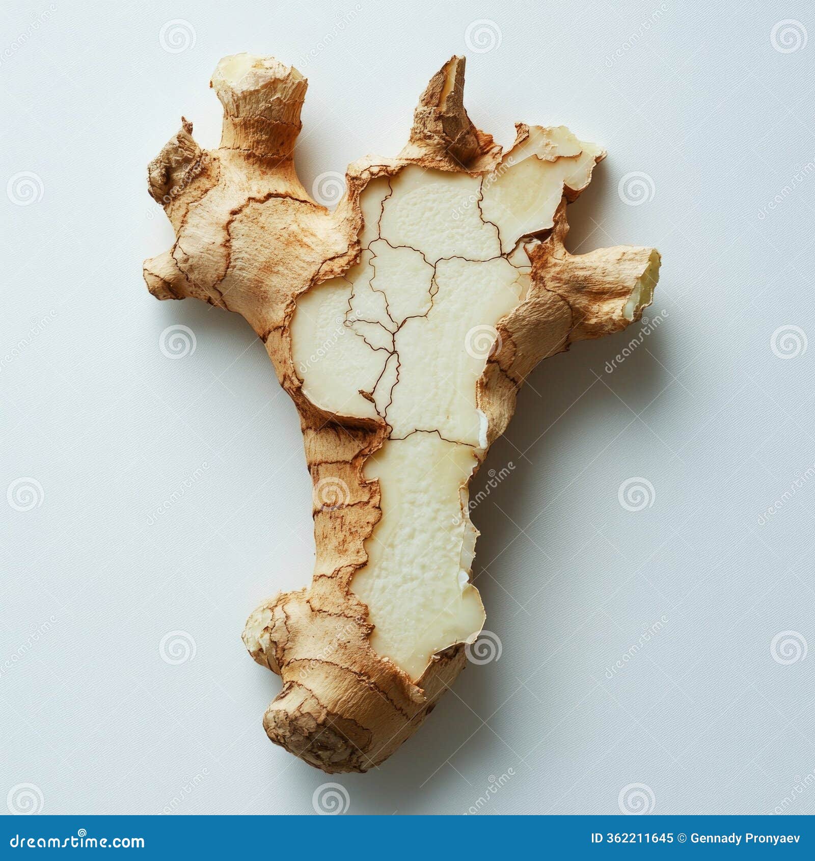 Ginger Root Cross-section on White Background Highlighting Detailed ...