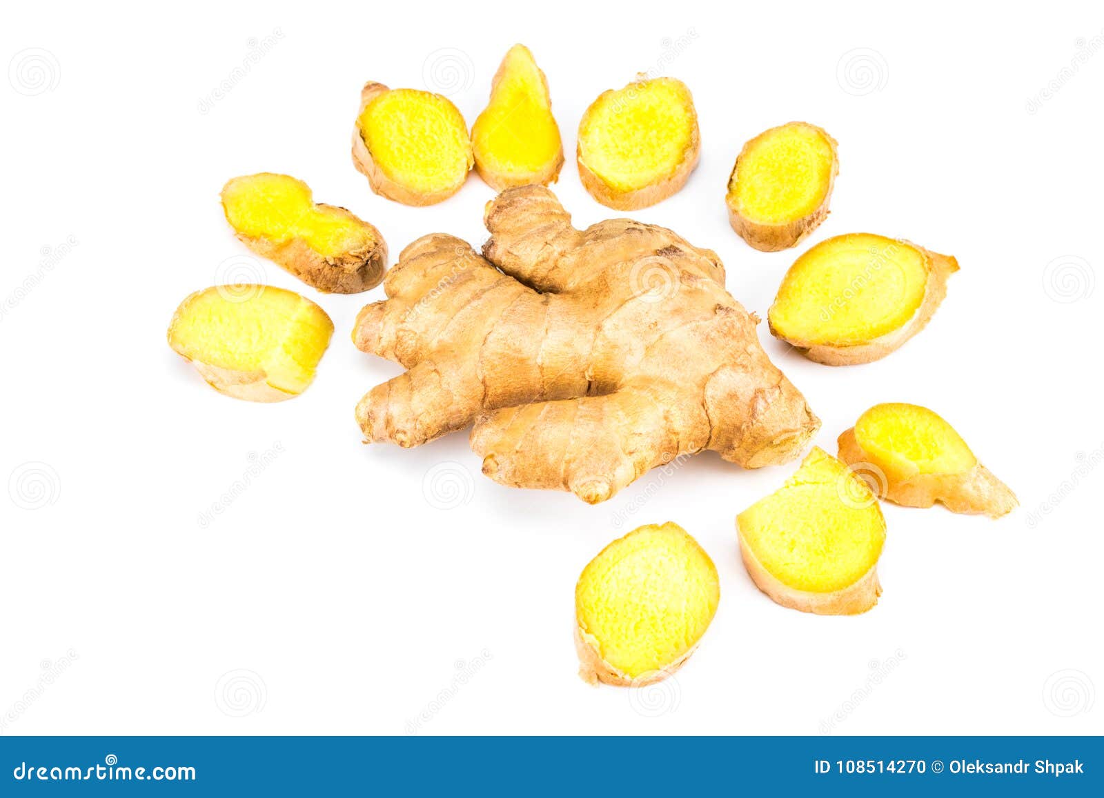 Ginger Root with Slices Isolated on White Stock Photo - Image of food ...