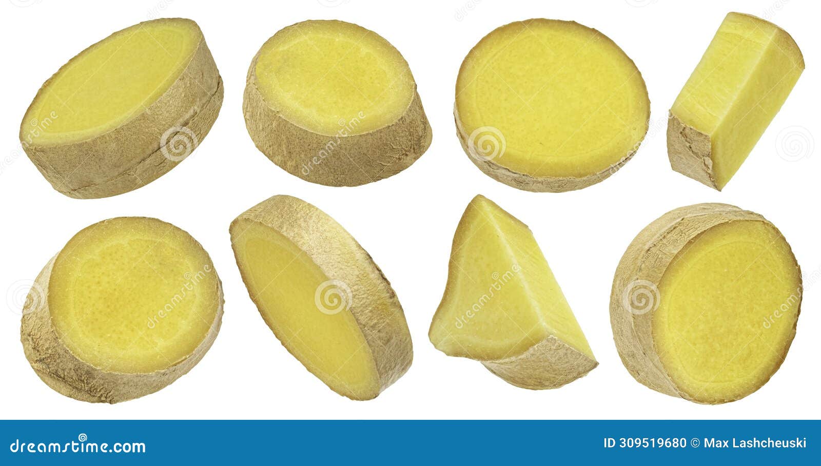 Ginger Root Slices Isolated on White Background Stock Photo - Image of ...