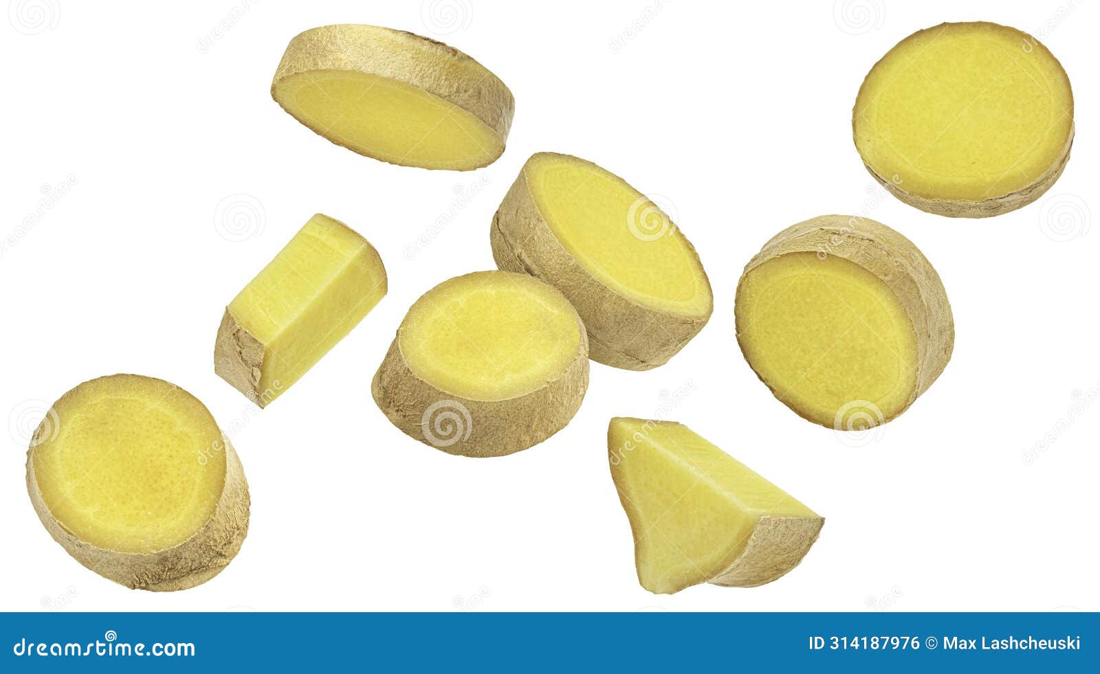 Ginger Root Slices Isolated on White Background Stock Photo - Image of ...