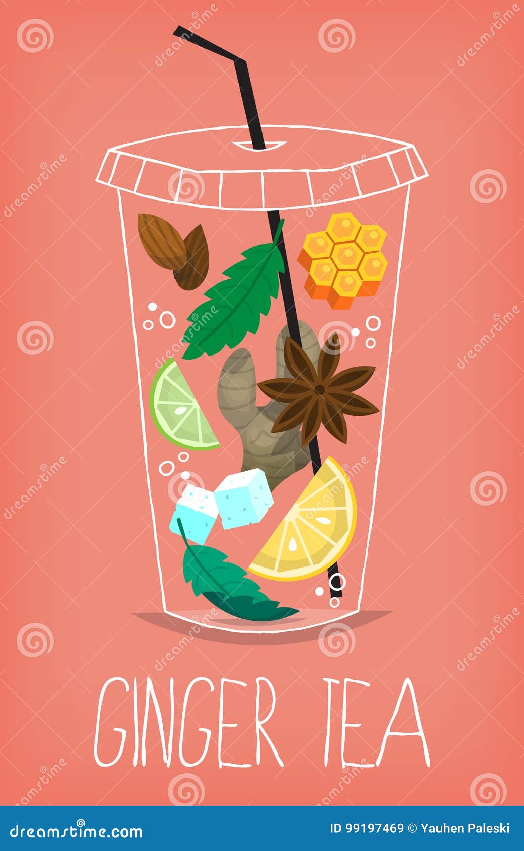 Ginger root tea stock vector. Illustration of glass, line - 99197469