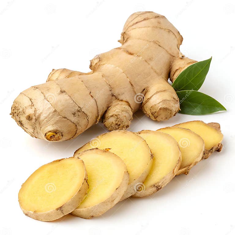 Ginger Root Whole and Sliced Isolated on White Background Stock ...