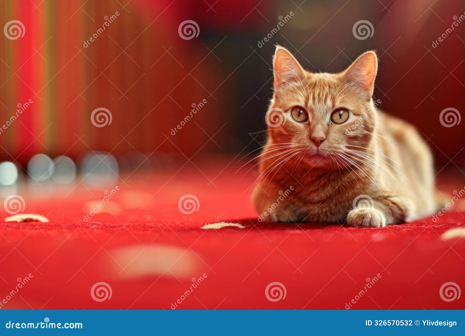 Ginger Tabby Cat Relaxing on Red Carpet Stock Illustration ...