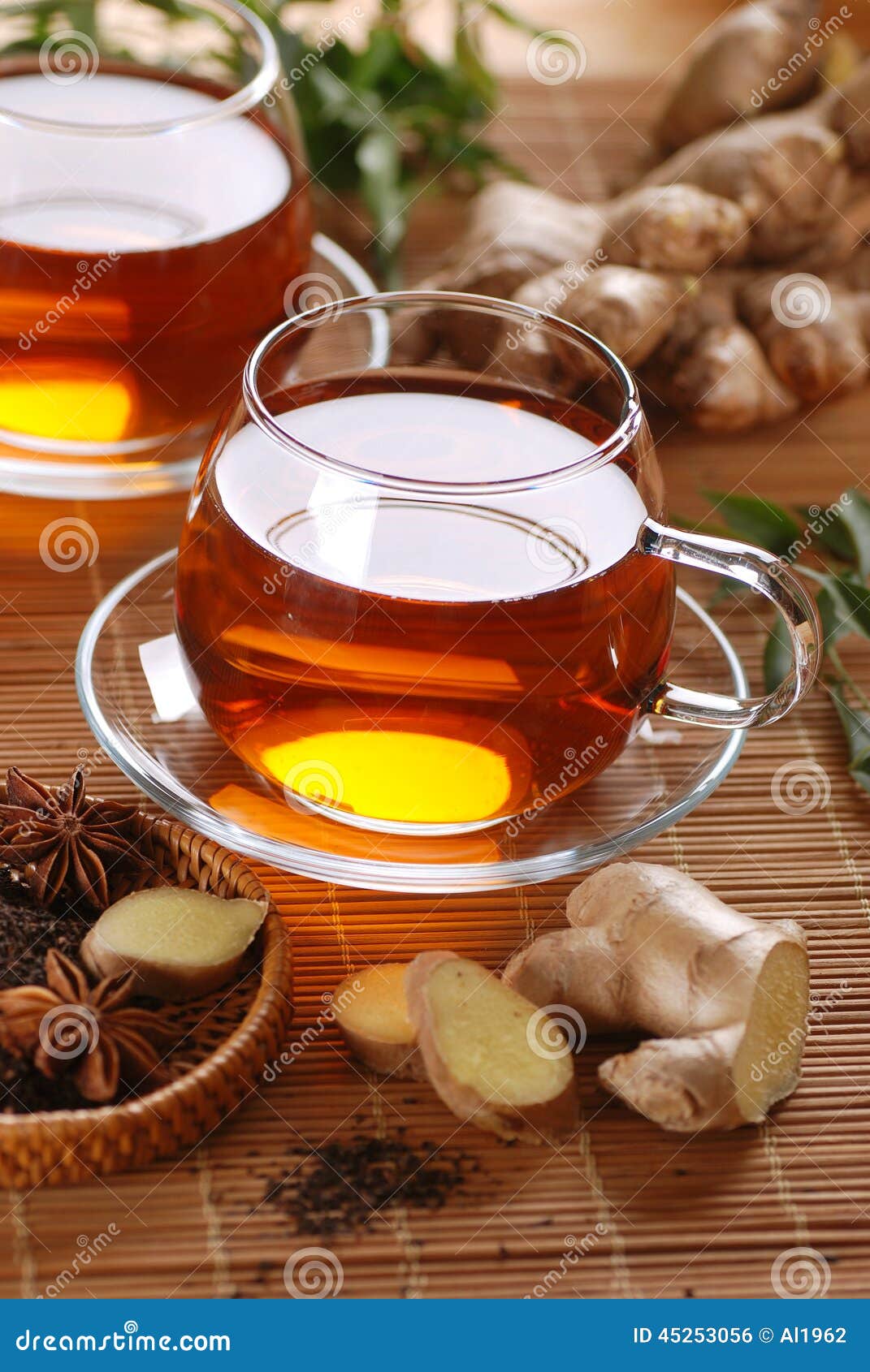 Ginger tea in glass cup stock photo. Image of alternative - 45253056