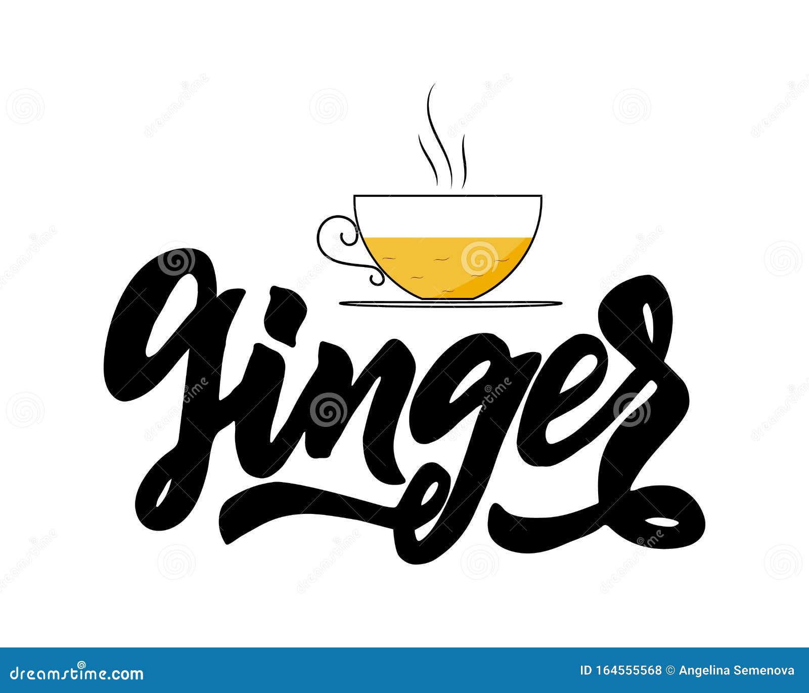Ginger Type of Tea with Cup. Hand Calligraphy Lettering. Vector ...