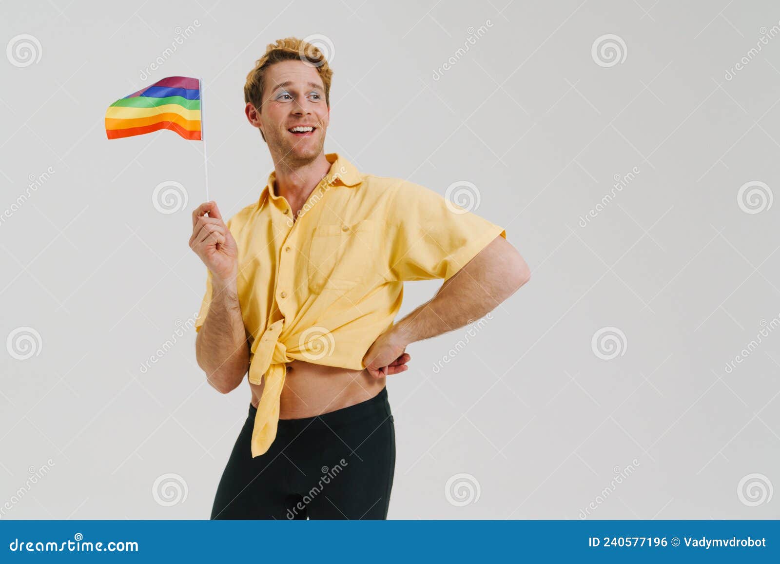 Ginger Young Man Smiling and Posing with Rainbow Flag Stock Photo ...