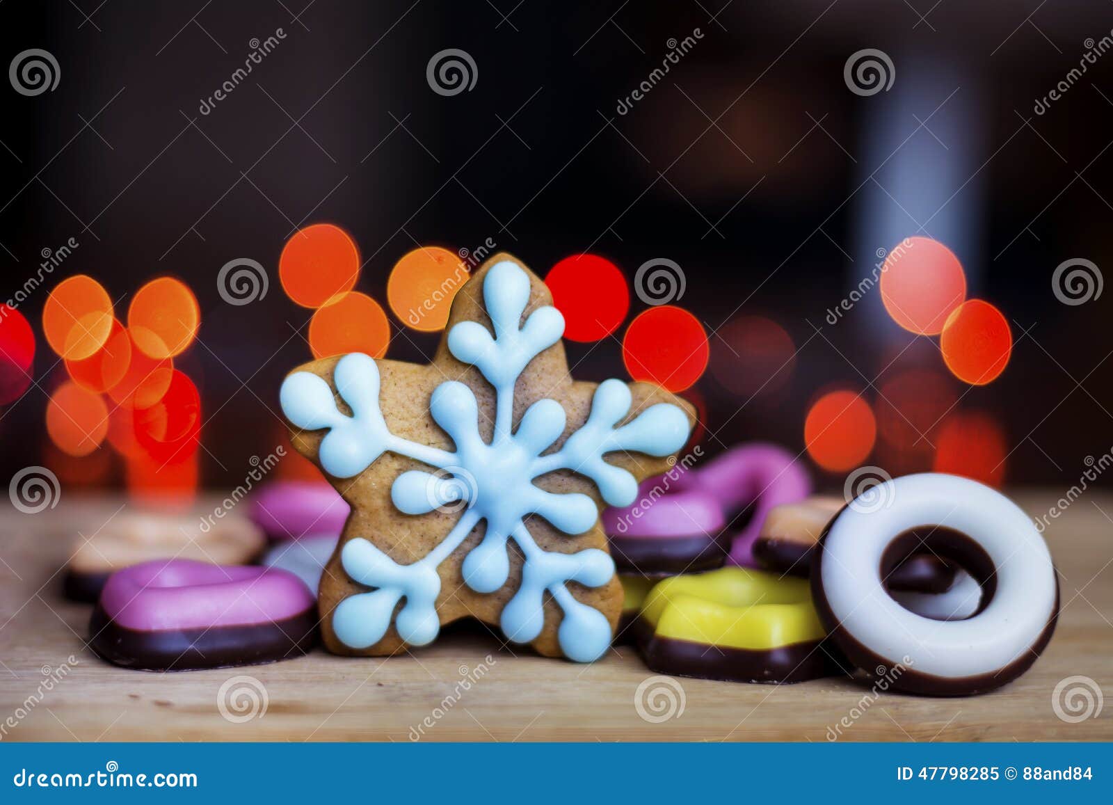 Gingerbread Blue Star with Colorful Candy Stock Image - Image of ...