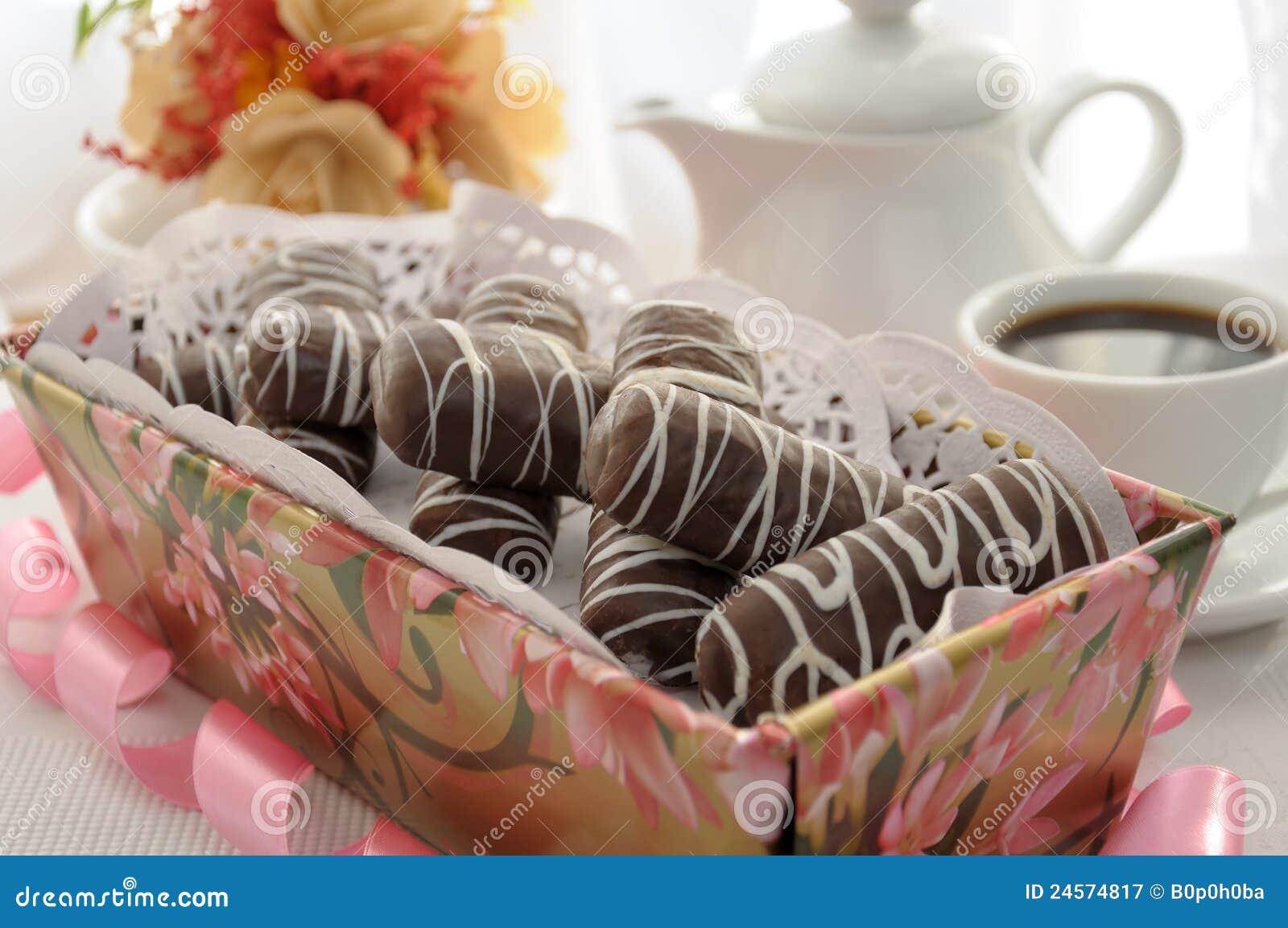 Gingerbread with Chocolate in a Box with Stock Image - Image of ...