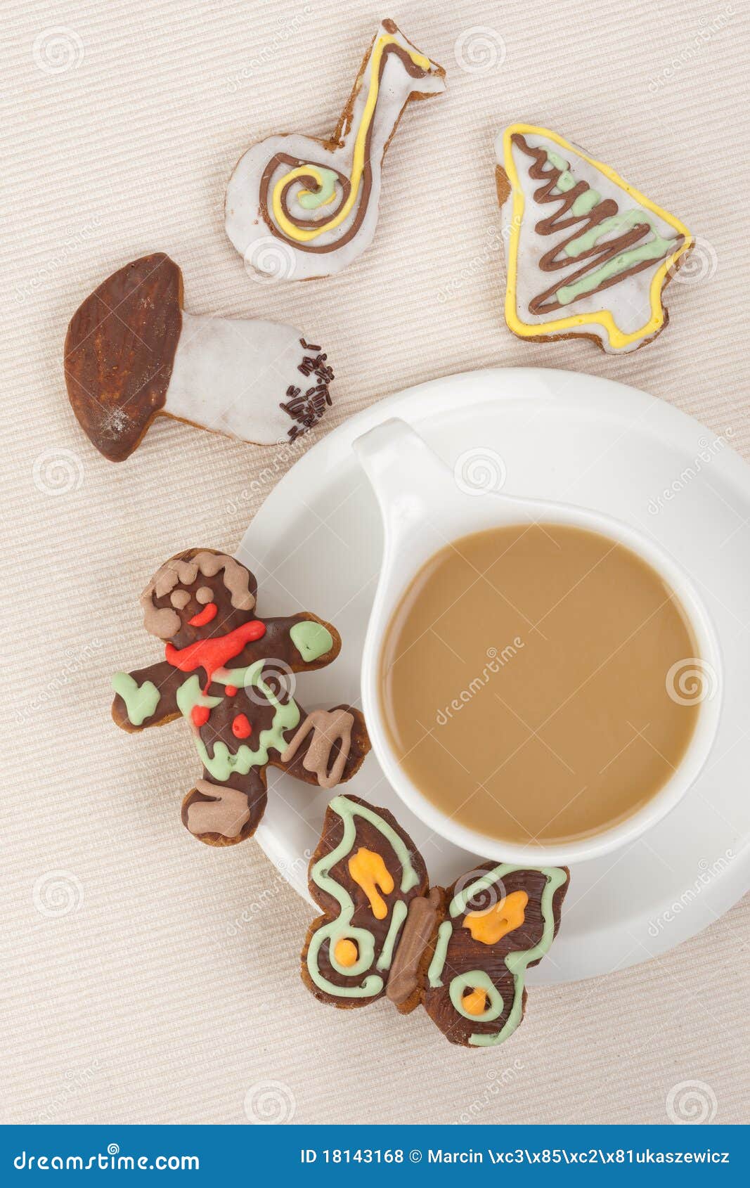 Gingerbread and coffee stock photo. Image of glaze, tree - 18143168
