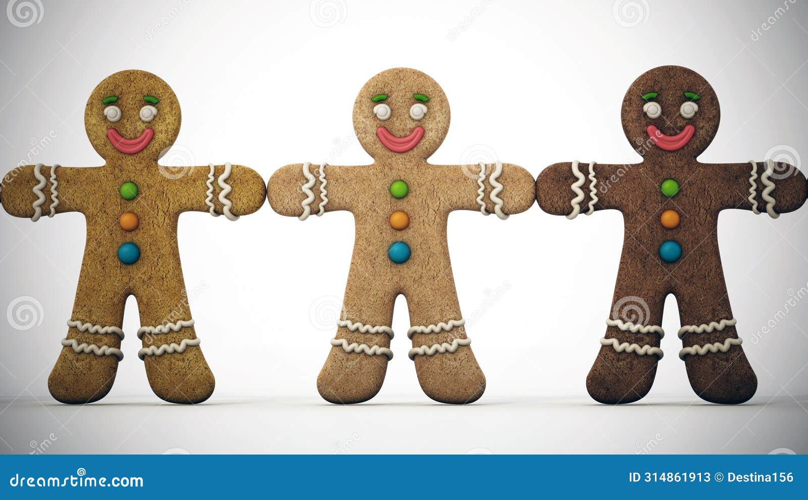 Gingerbread Cookie Men Holding Hands Isolated on White. 3D Illustration ...