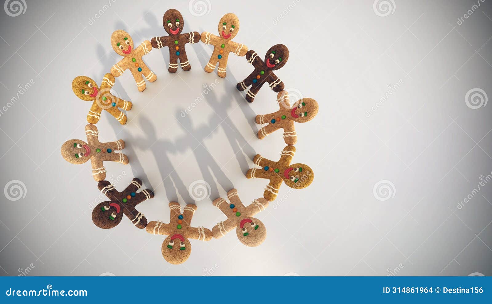 Gingerbread Cookie Men Holding Hands Isolated on White. 3D Illustration ...