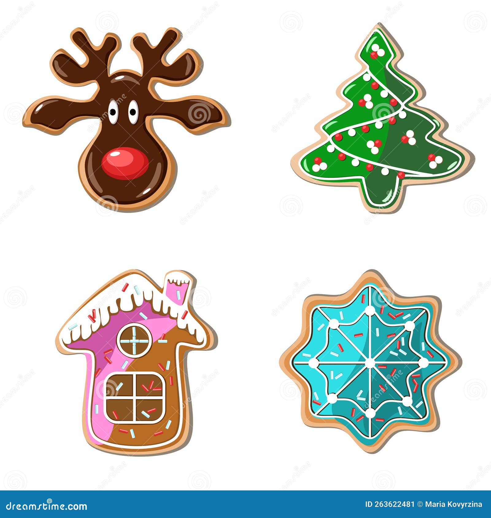 Gingerbread Cookies with Icing Vector Set Stock Vector - Illustration ...