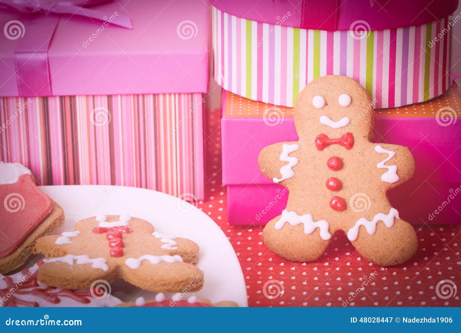 Gingerbread Cookies and Presents Stock Image - Image of plate, food ...