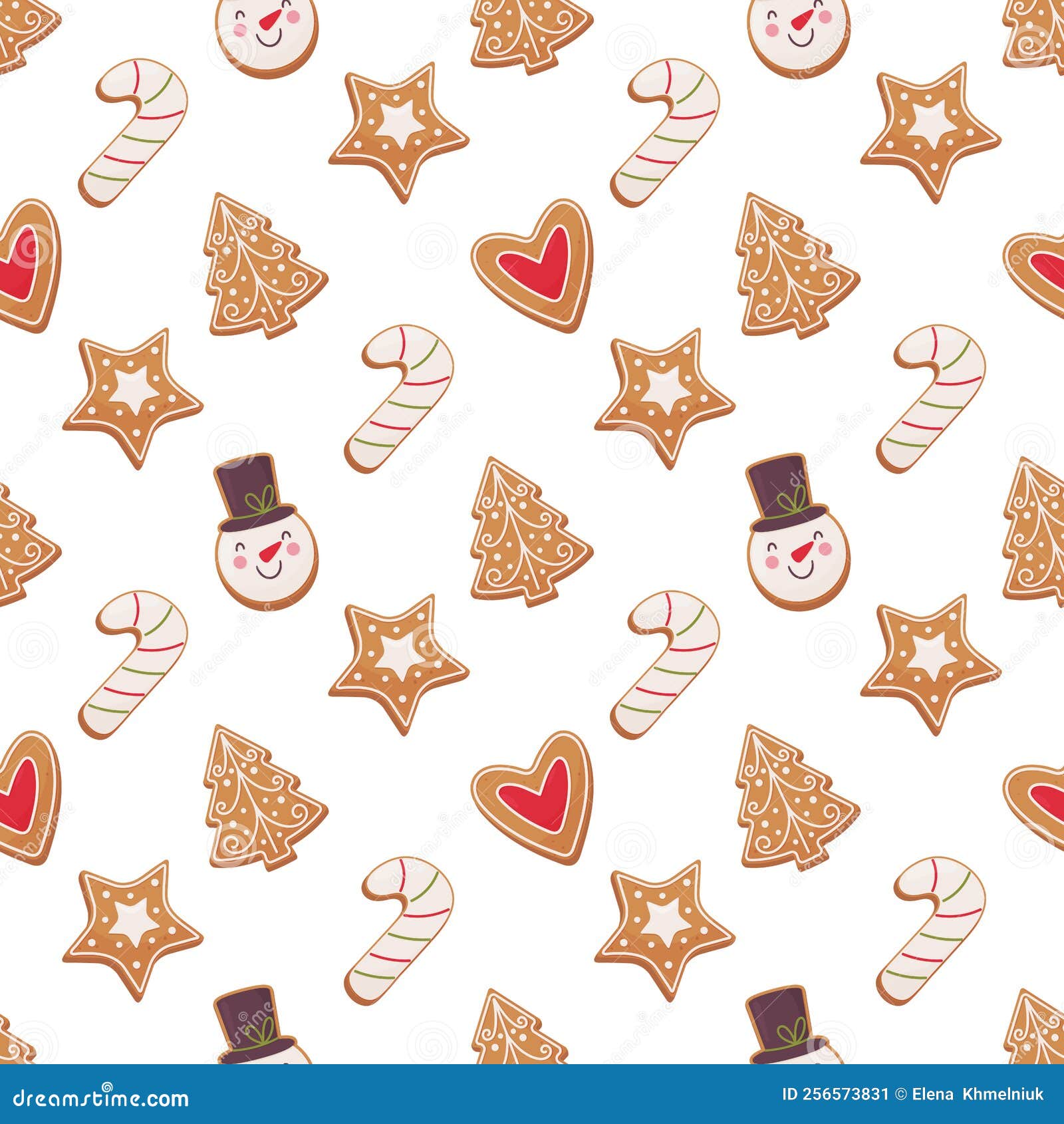 Gingerbread Cookies Seamless Pattern in Flat Cartoon Style. Stock ...