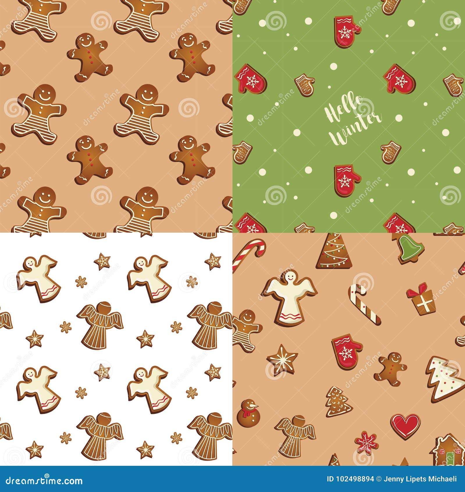 Gingerbread Cookies Seamless Pattern Set Stock Vector - Illustration of ...