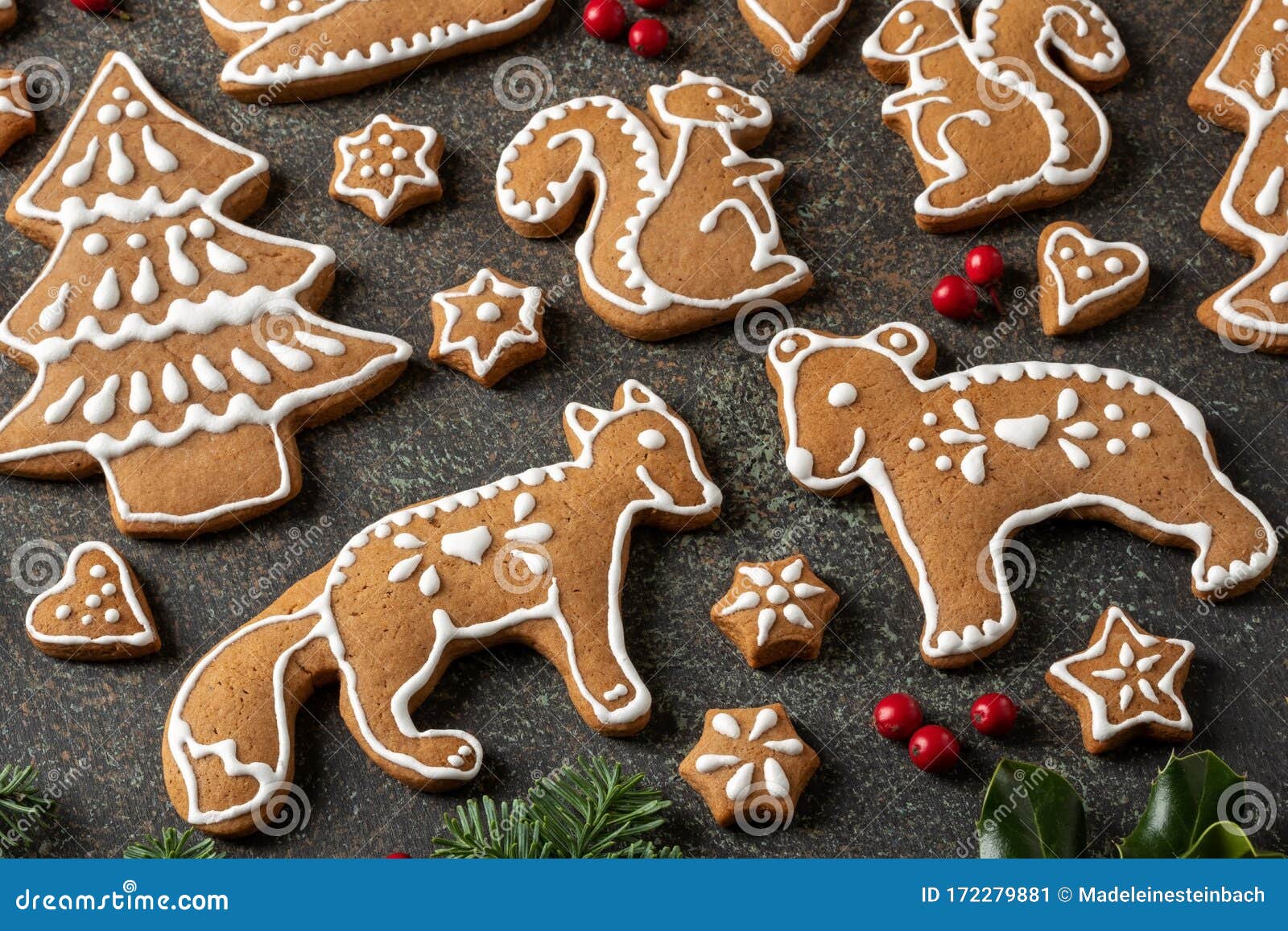 Gingerbread Cookies in the Shape of Forest Animals Stock Image - Image ...