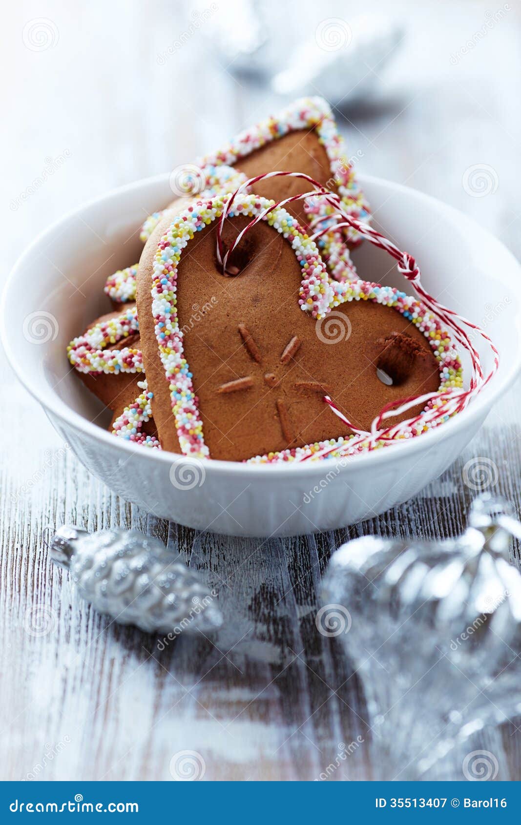 Gingerbread Cookies in a White Bowl Stock Image - Image of heart ...