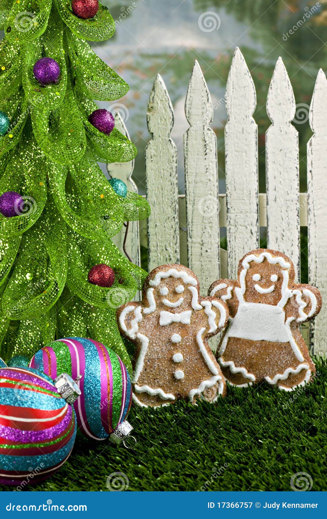 Gingerbread Couple at Fence and Tree Stock Image - Image of cold ...
