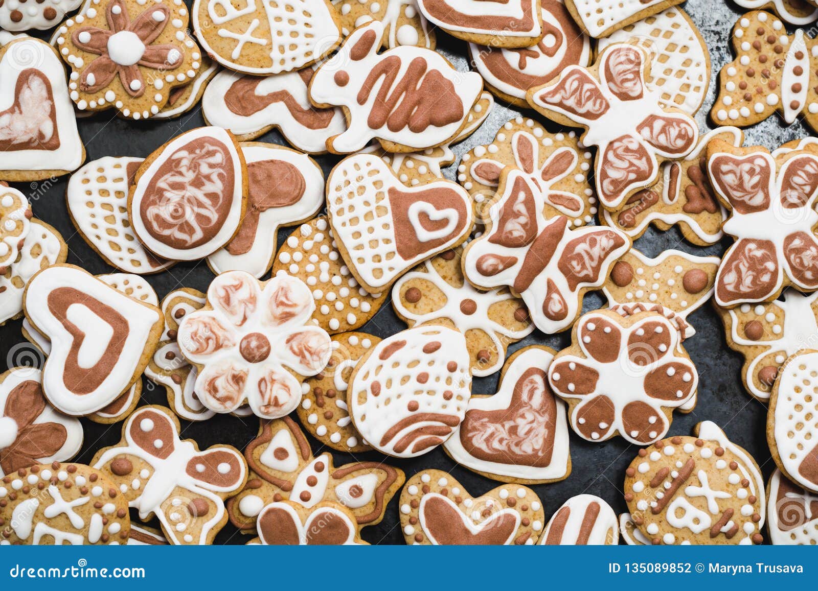 Gingerbread, Covered with White and Chocolate Icing-sugar Stock Photo ...