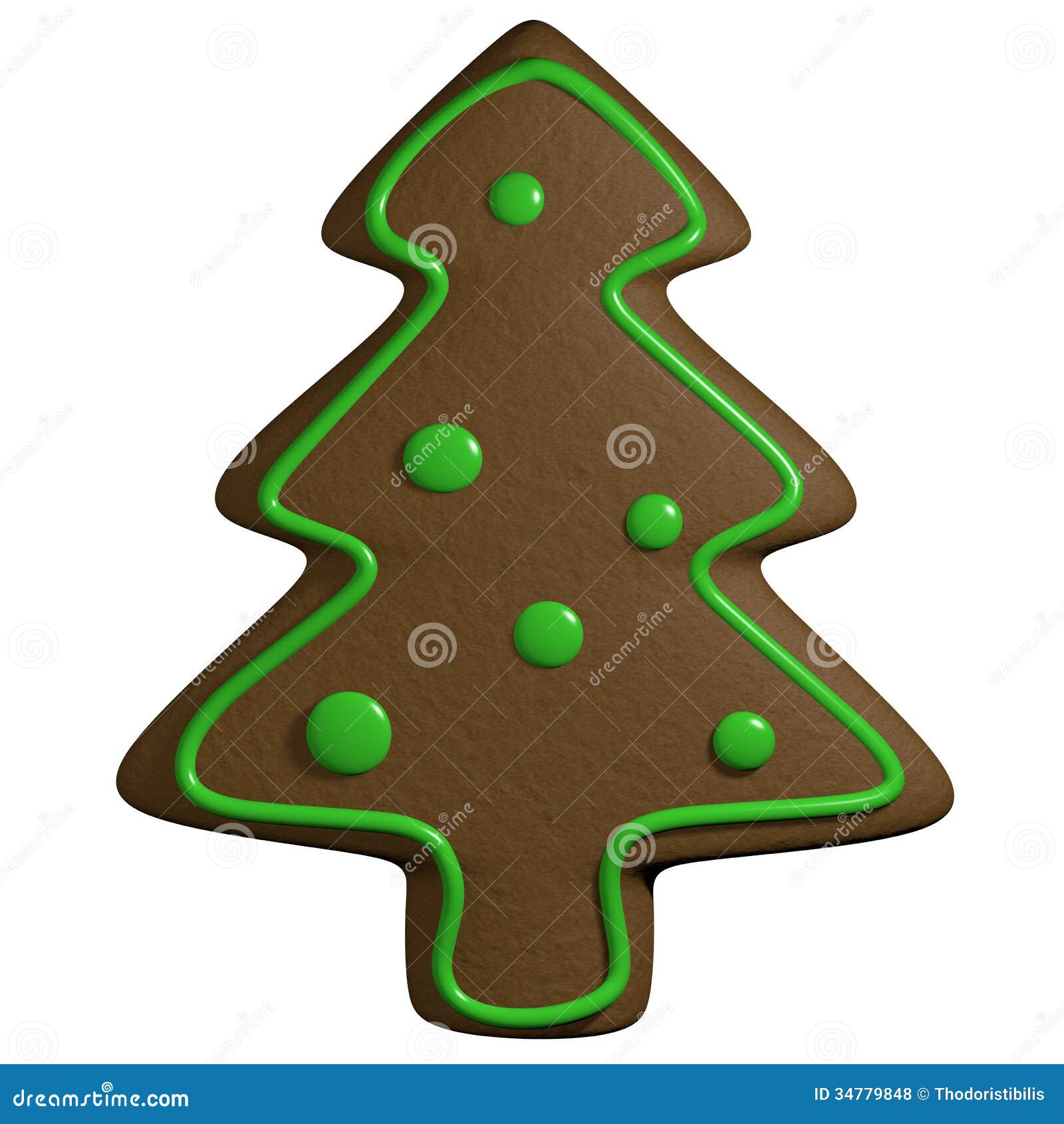 Gingerbread 3D Cartoon Christmas Pine Tree with Ornaments Stock ...