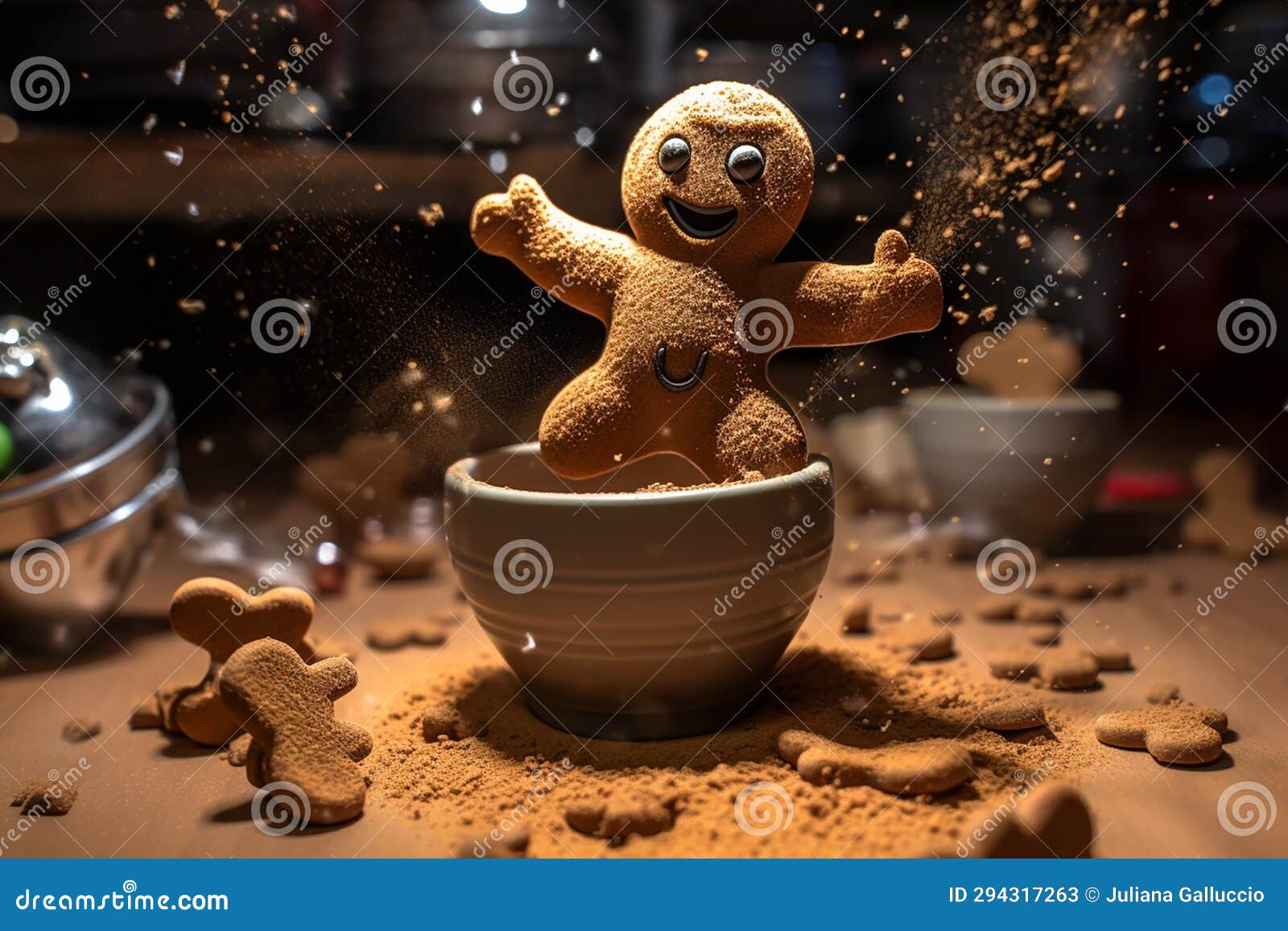 Gingerbread Dancing in a Hot Cup of Cocoa Milk Stock Image - Image of ...