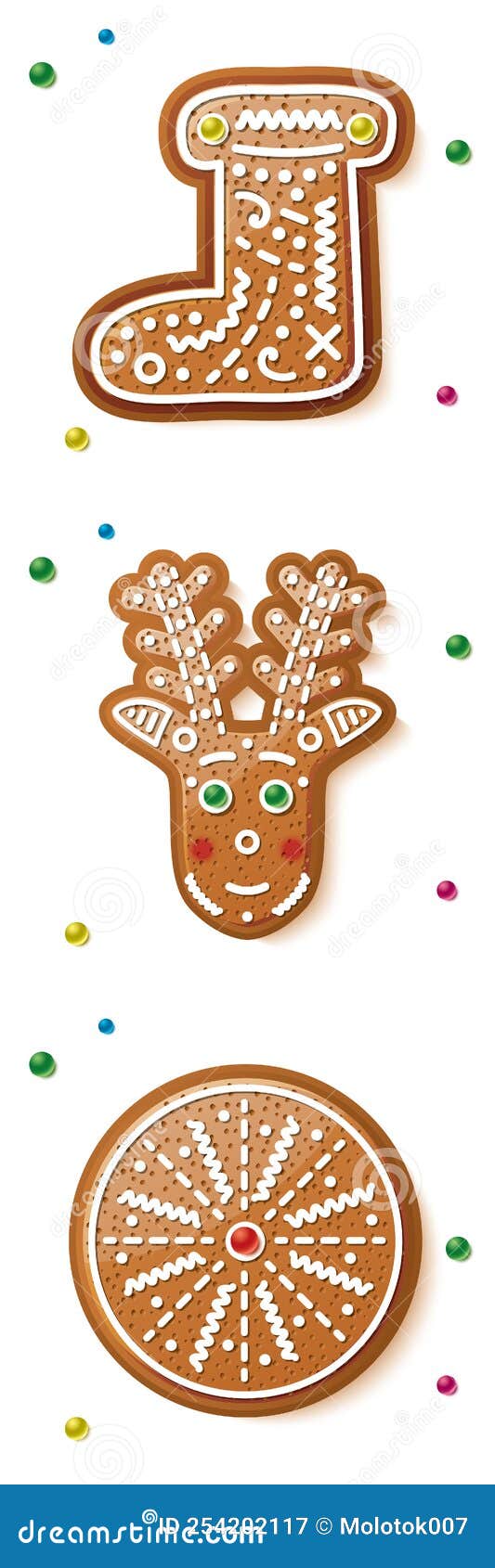 Gingerbread Deer, Circle Cookie and Boot Isolated on White Stock ...