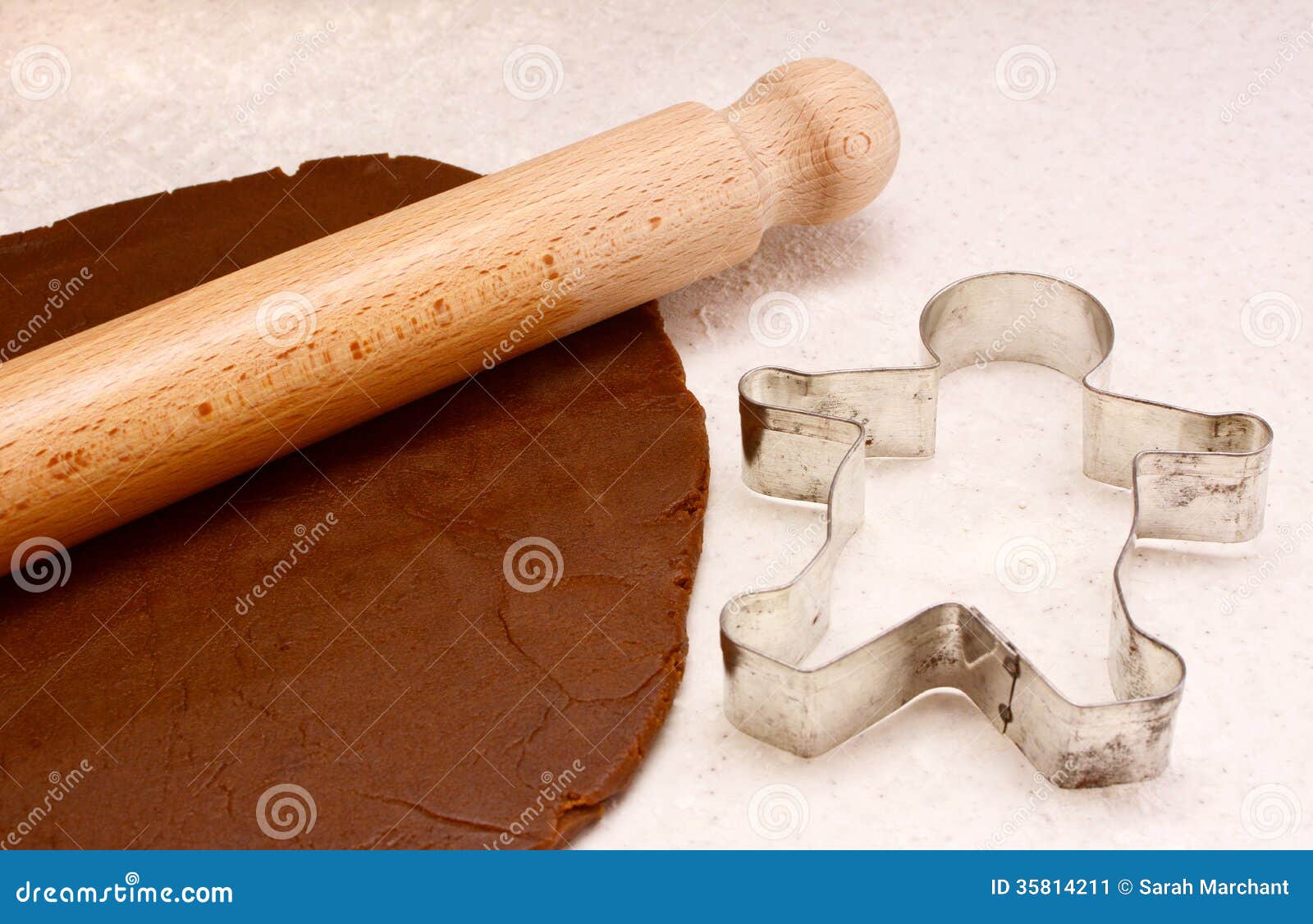 Gingerbread Dough, Rolling Pin and Cookie Cutter Stock Image - Image of ...