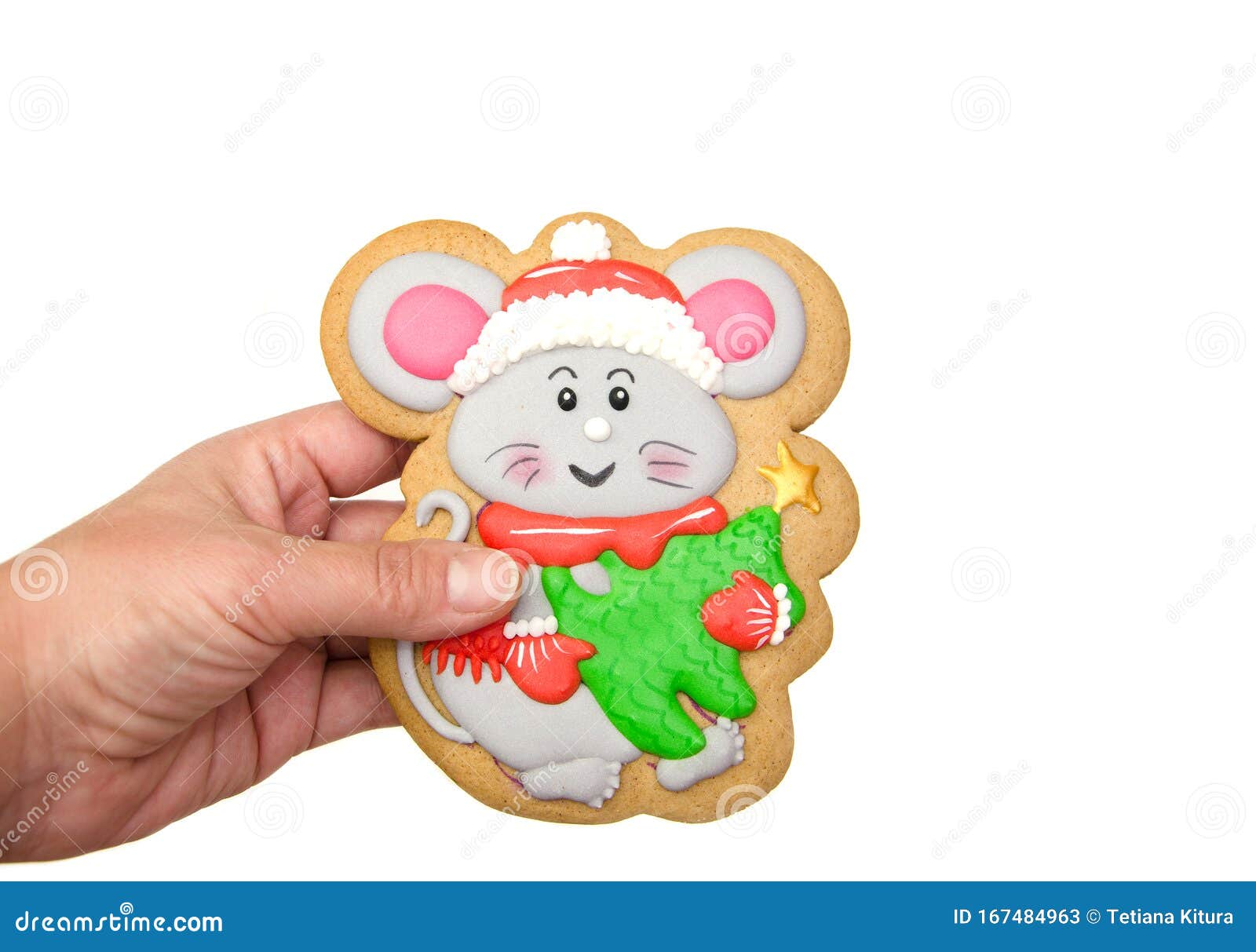 Gingerbread in Hand Isolated on a White Background. Gingerbread Mouse ...