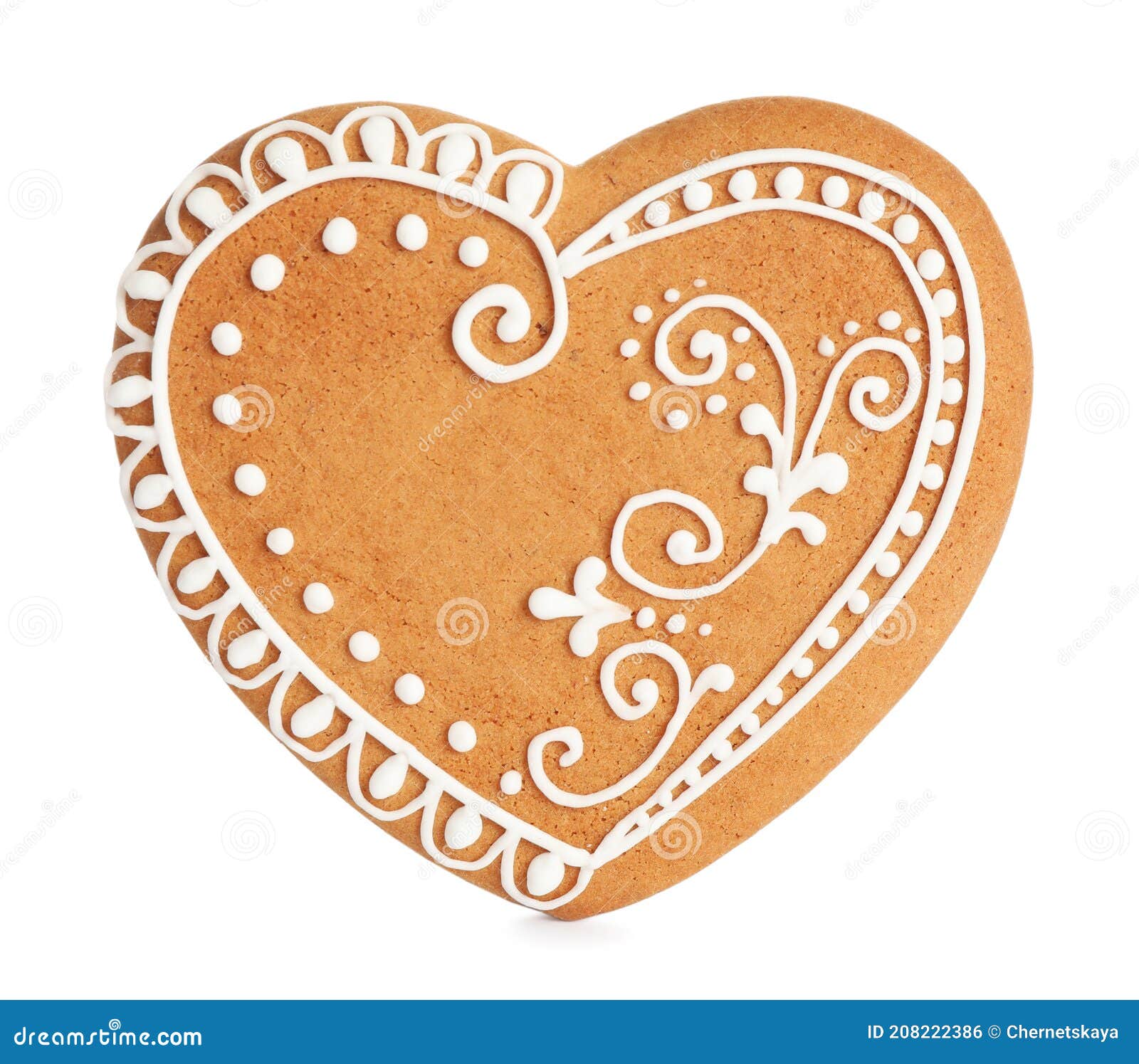 Gingerbread Heart Decorated with Icing Isolated on White Stock Photo ...