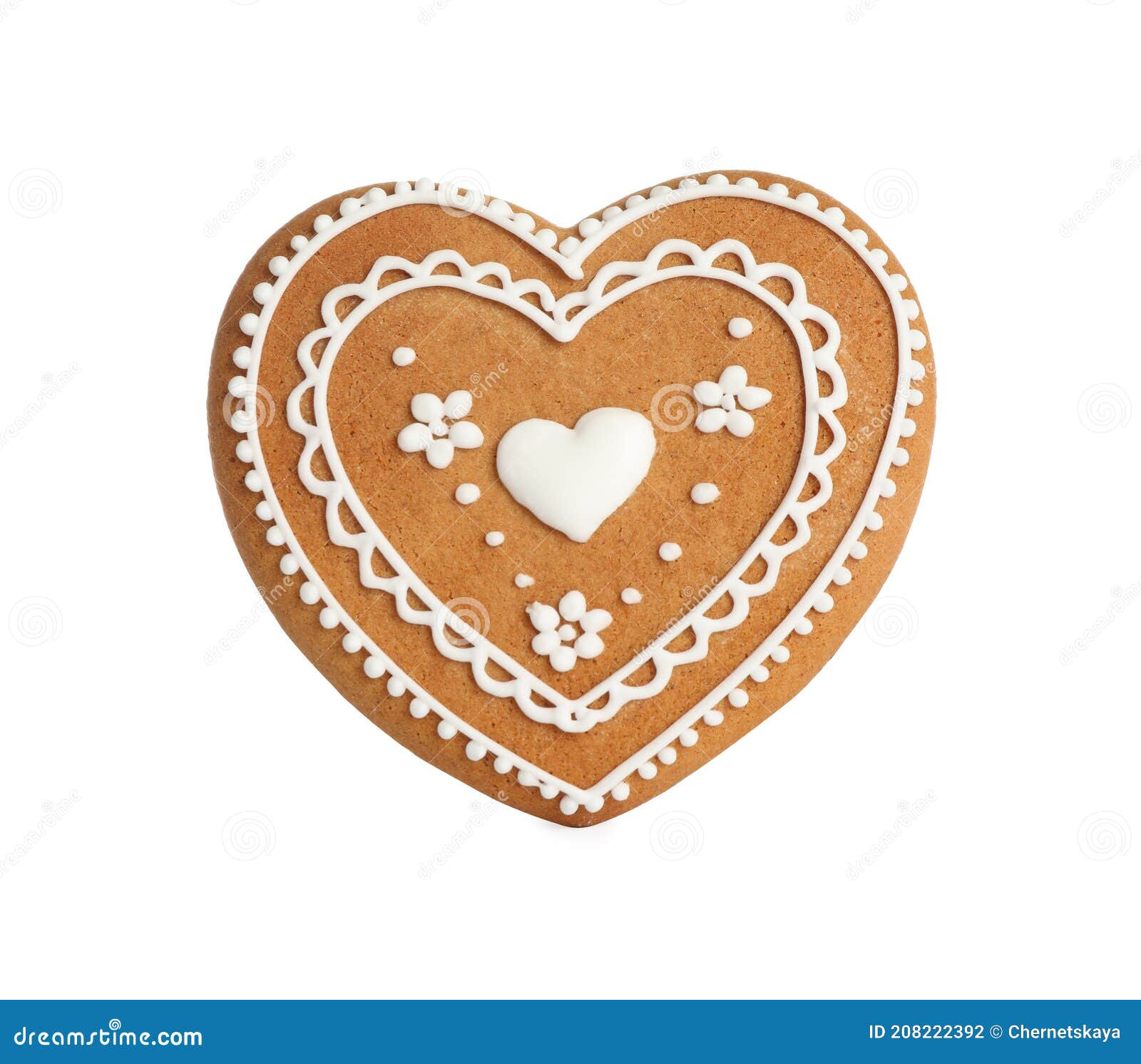 Gingerbread Heart Decorated with Icing Isolated on White Stock Photo ...