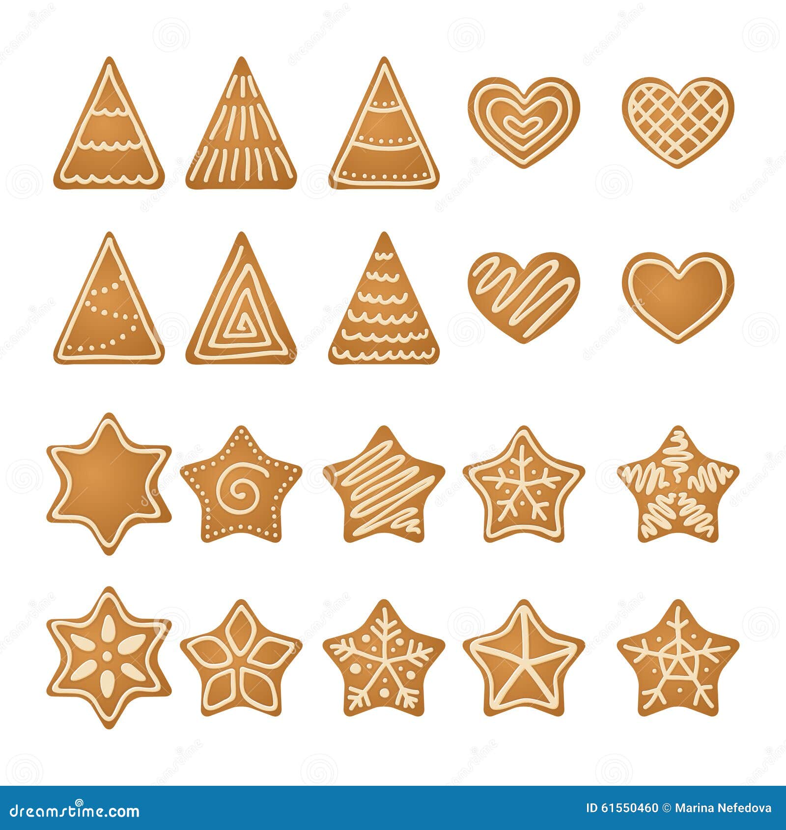 Gingerbread Hearts, Stars and Trees Collection. Stock Illustration ...