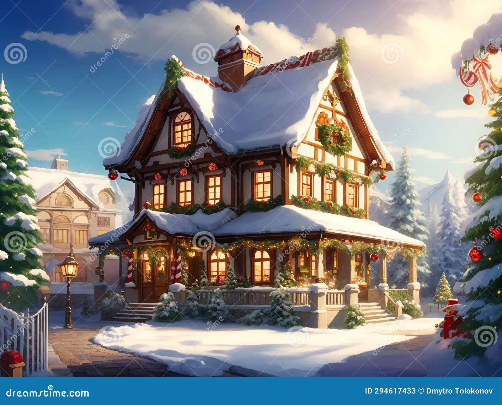 Gingerbread House. Abstract Xmas Background, Anime Styled Stock Image ...