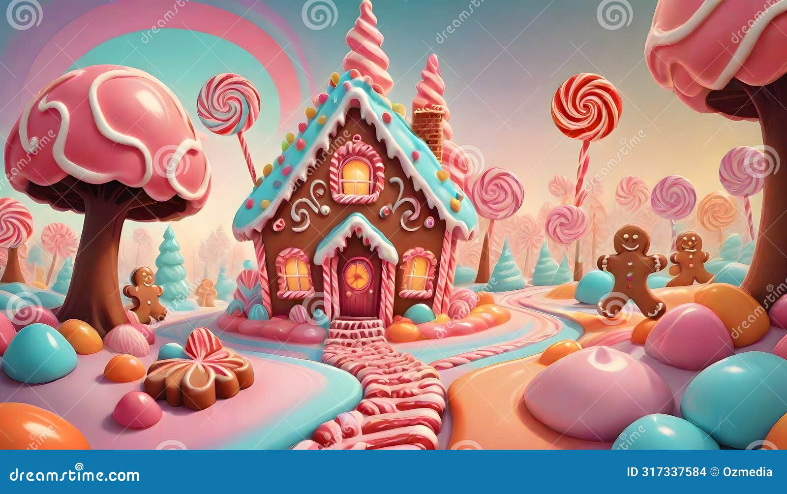 Candy Wonderland With Spiral Candy Hills And Bubbling Pink River ...