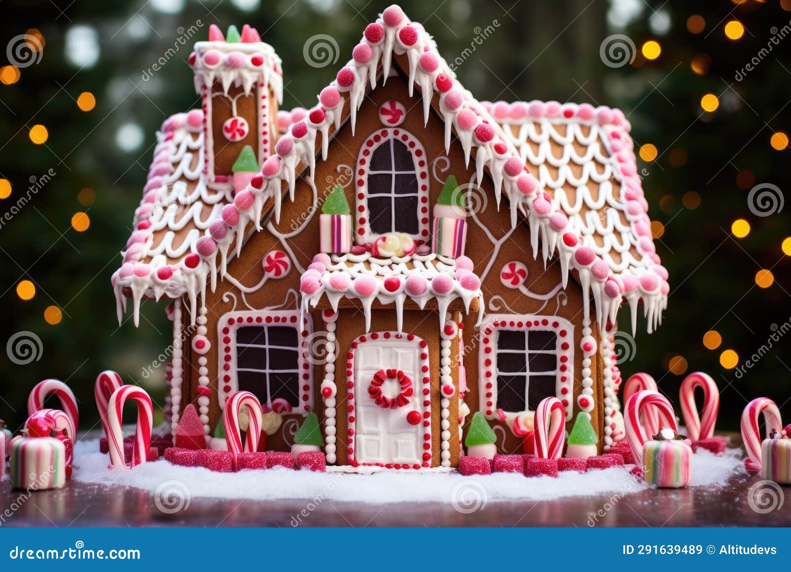 A Gingerbread House Decorated with Numerous Candy Canes Stock Image ...