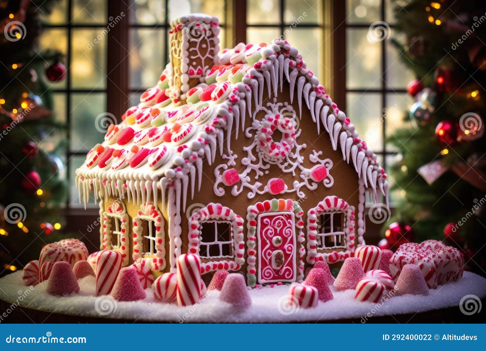 A Gingerbread House Decorated with Numerous Candy Canes Stock Photo ...