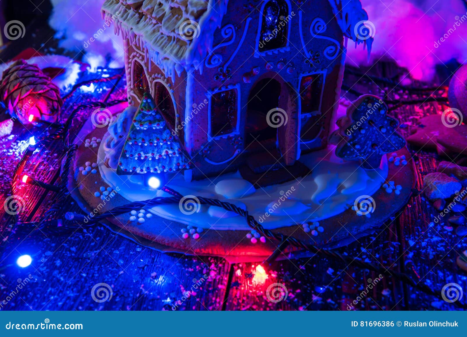 Gingerbread House with Lights Stock Photo - Image of holiday ...