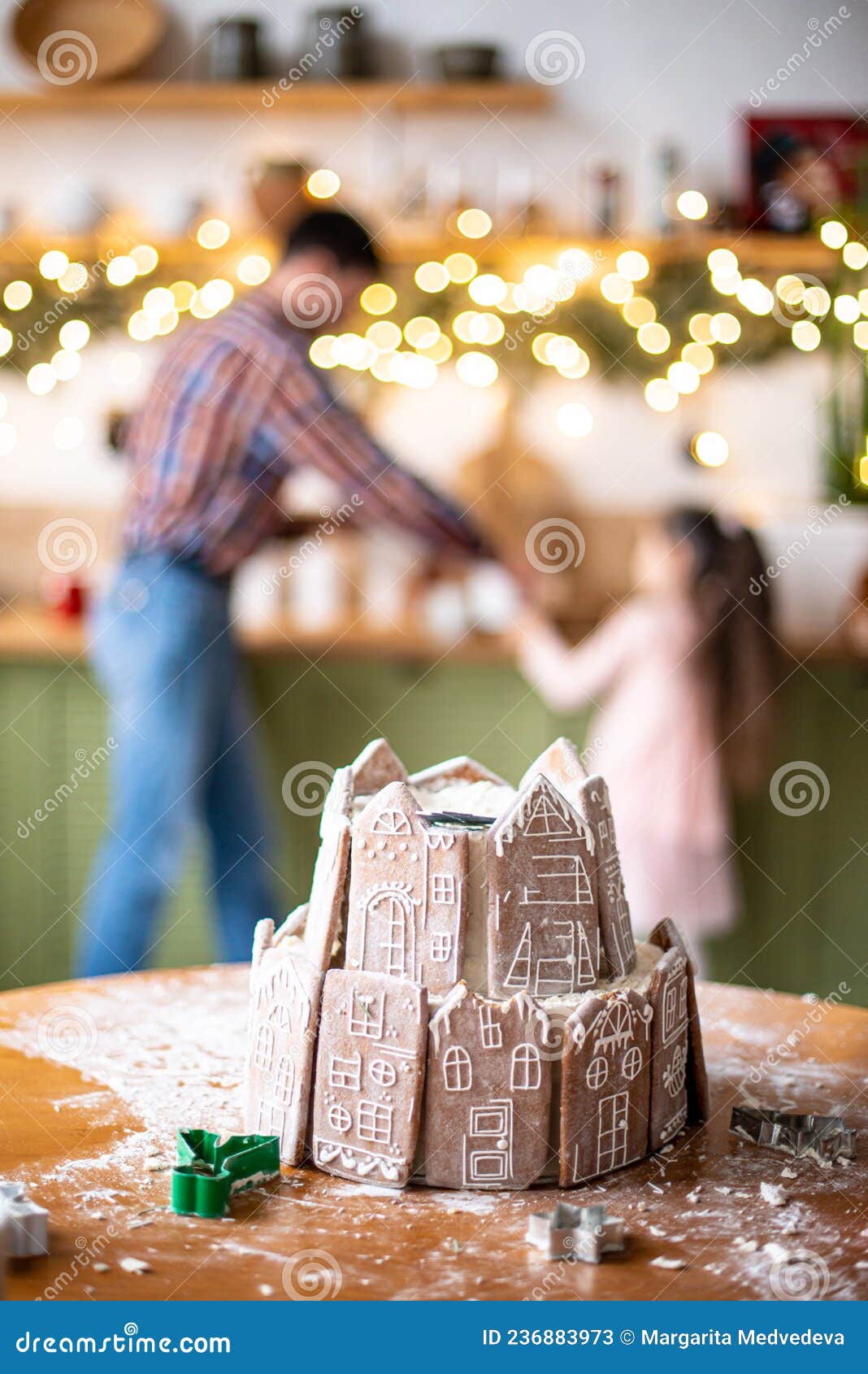 Gingerbread House with Lights Inside Stock Image - Image of garland ...