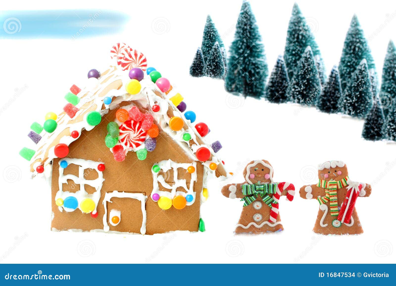 Gingerbread House with Men and Trees Stock Illustration - Illustration ...