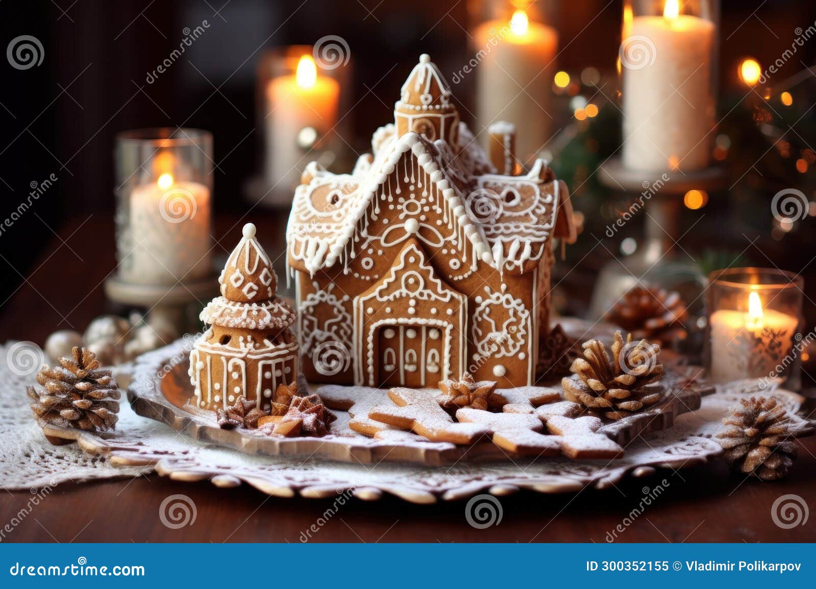 Gingerbread House on Plate stock image. Image of light - 300352155
