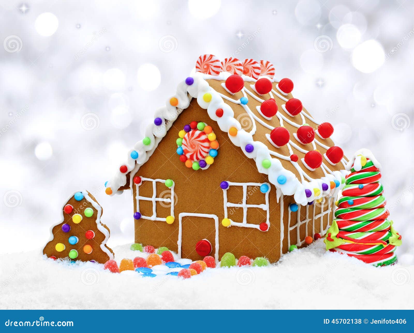 Gingerbread House with Silver Background Stock Photo - Image of frosted ...