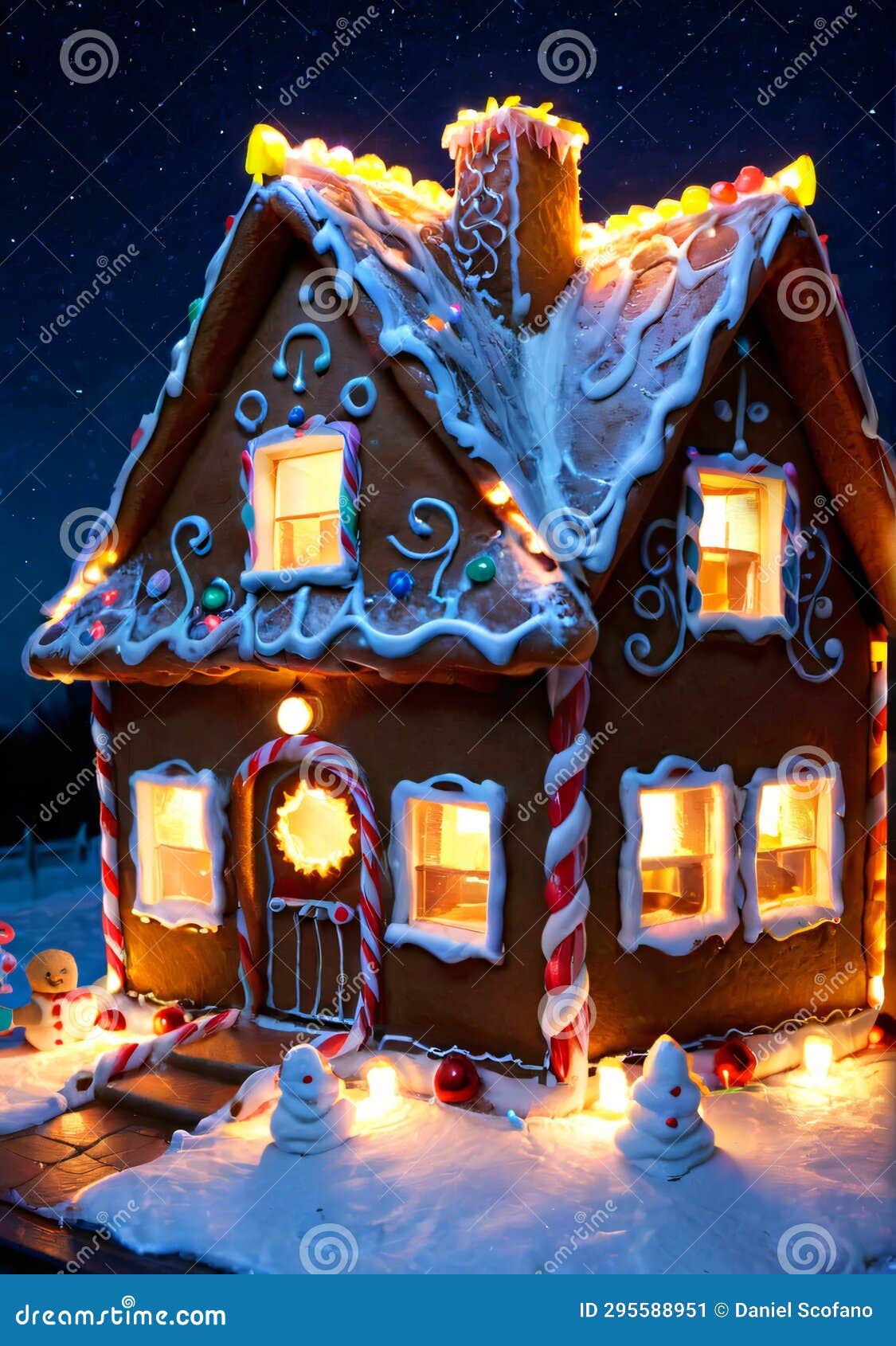 A Gingerbread House Under Starry Night Lighting. Generative AI Stock ...