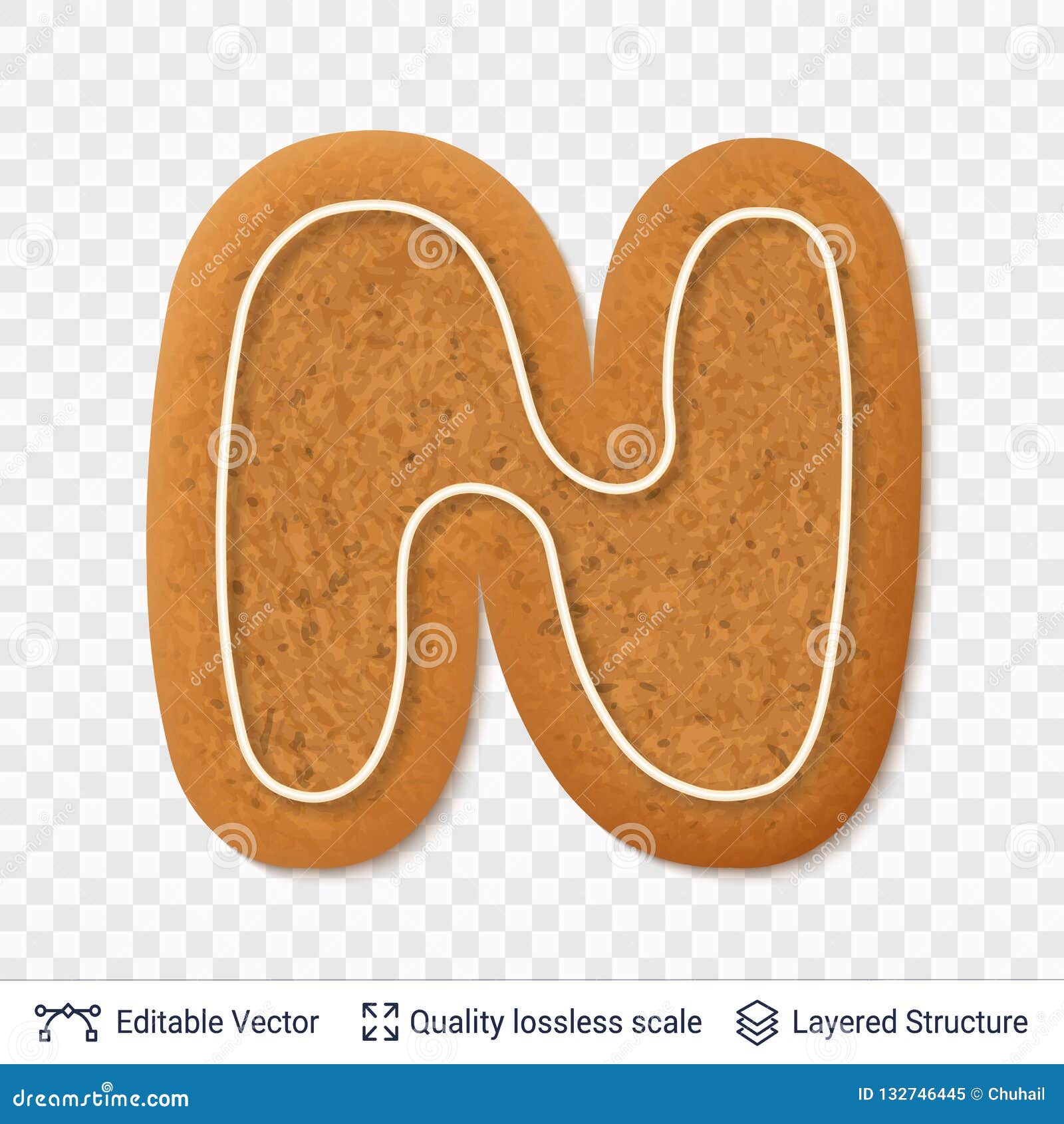 Gingerbread Letter N Symbol with Drop Shadow. Stock Vector ...